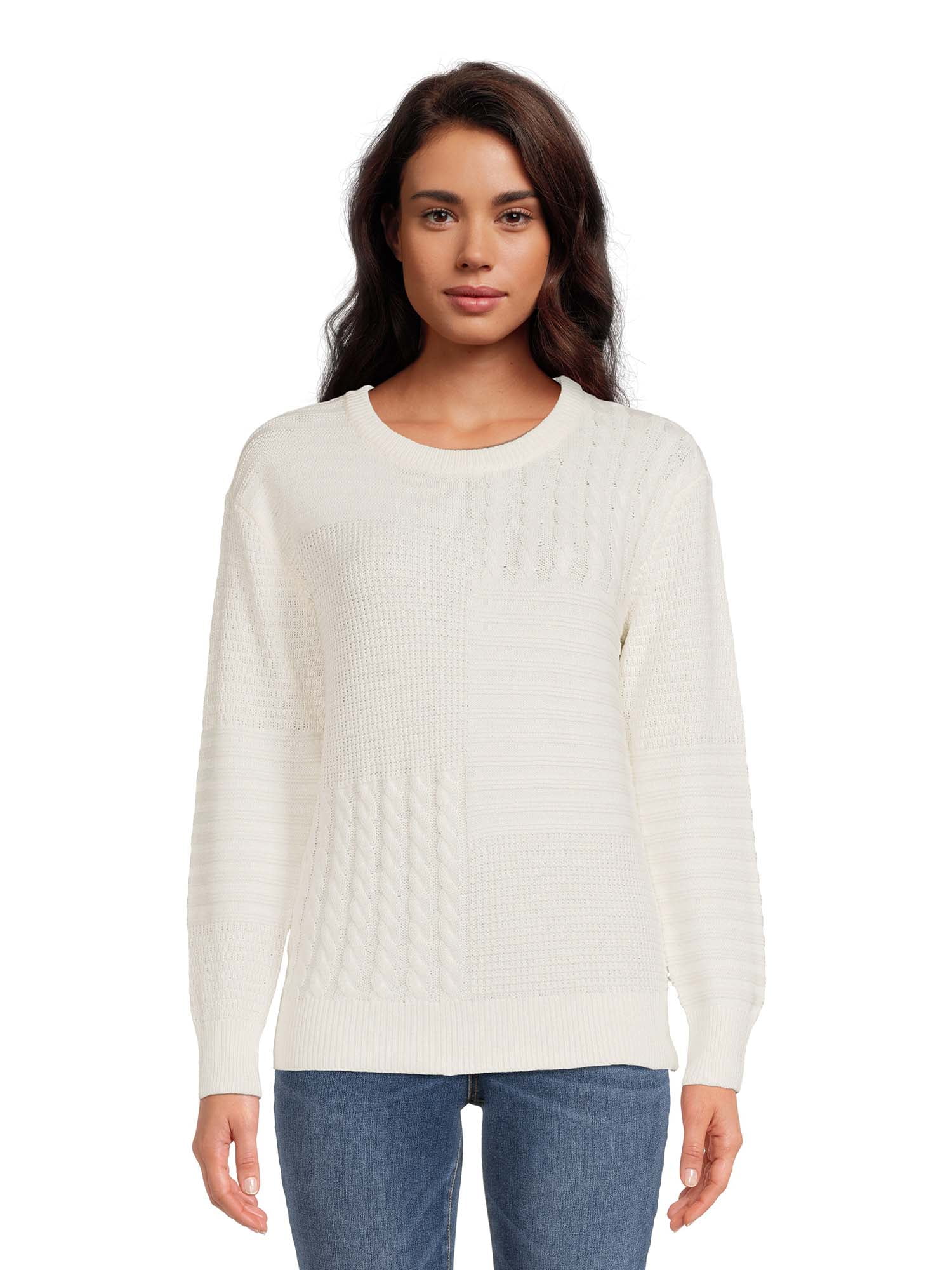 Time and Tru Women's Midweight Patchwork Pullover Sweater, XS-XXXL ...