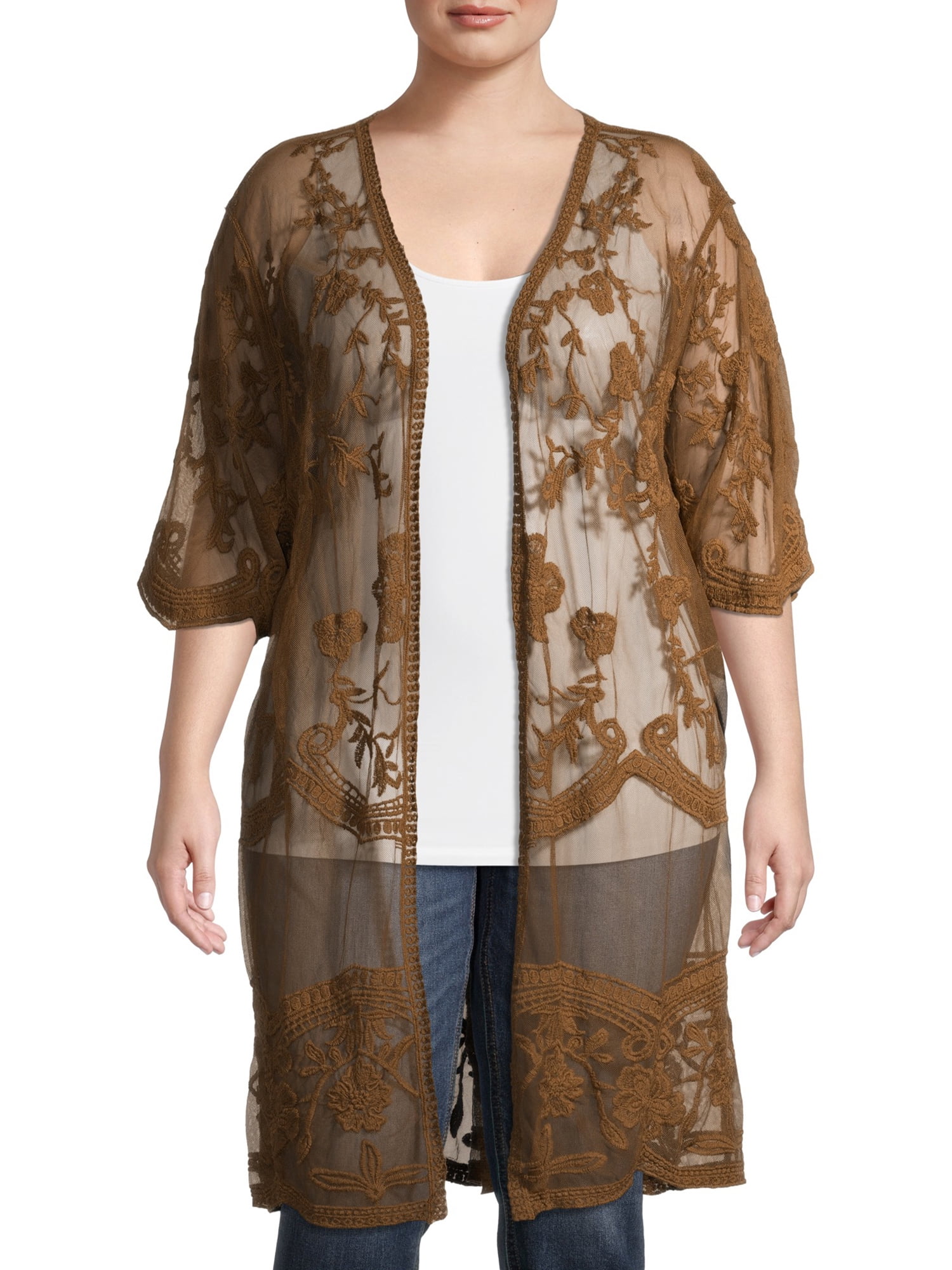 Time And Tru Women's Plus Size Lace Ruana with Scalloped Edge - Walmart.com