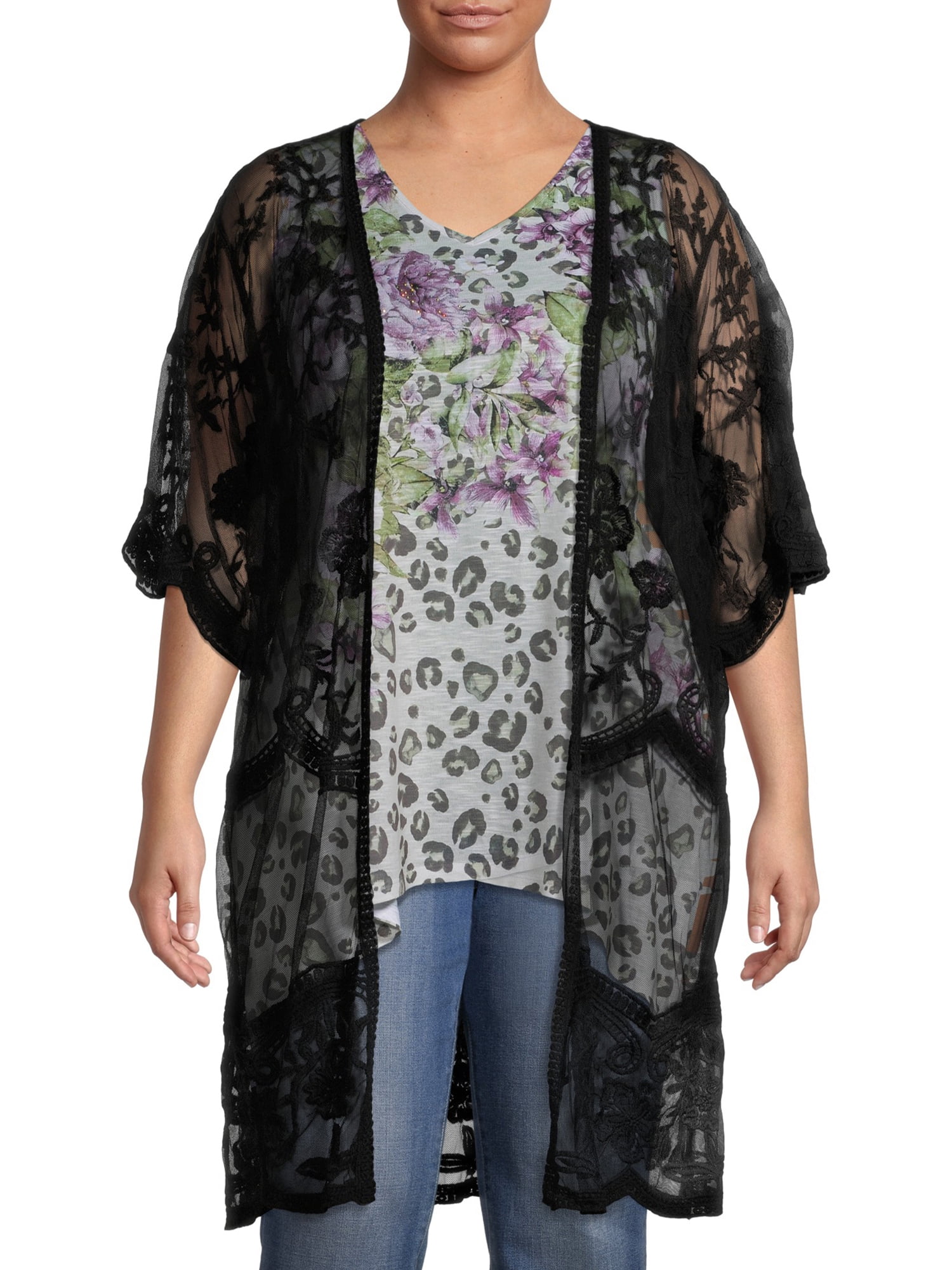 Time And Tru Women's Plus Size Lace Ruana with Scalloped Edge - Walmart.com