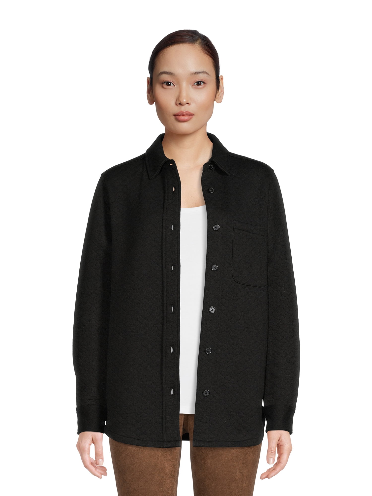 Time and Tru Women's Quilted Shacket - Versatile Outerwear Layer ...