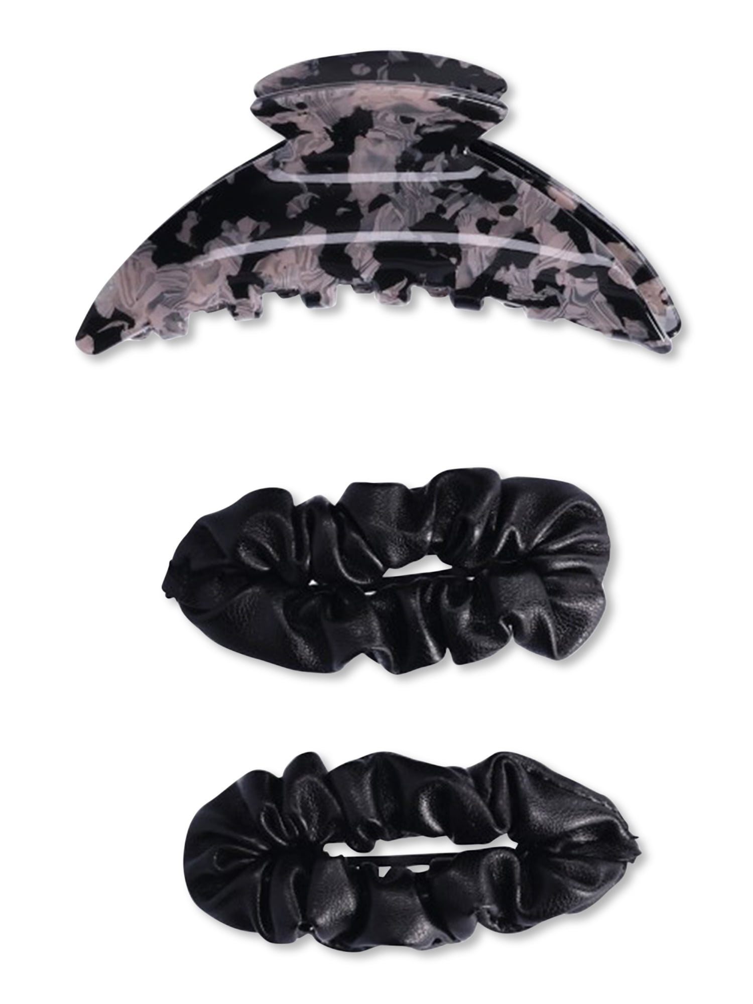 Time And Tru Women's Ruched Clips And Round Claw Set, 3-Pack Black ...