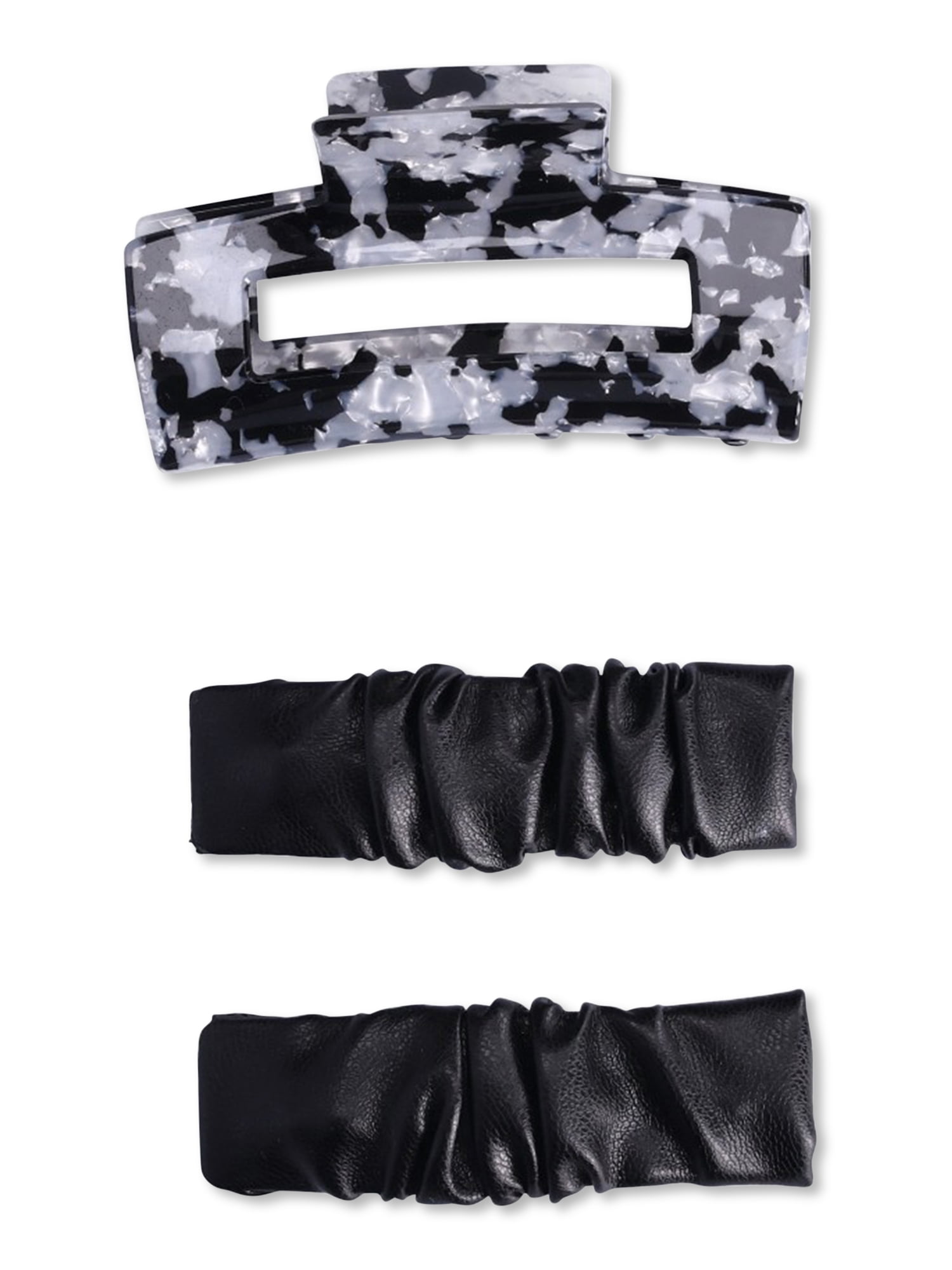 Time And Tru Women's Ruched Clips And Square Claw Set, 3-Pack Black ...