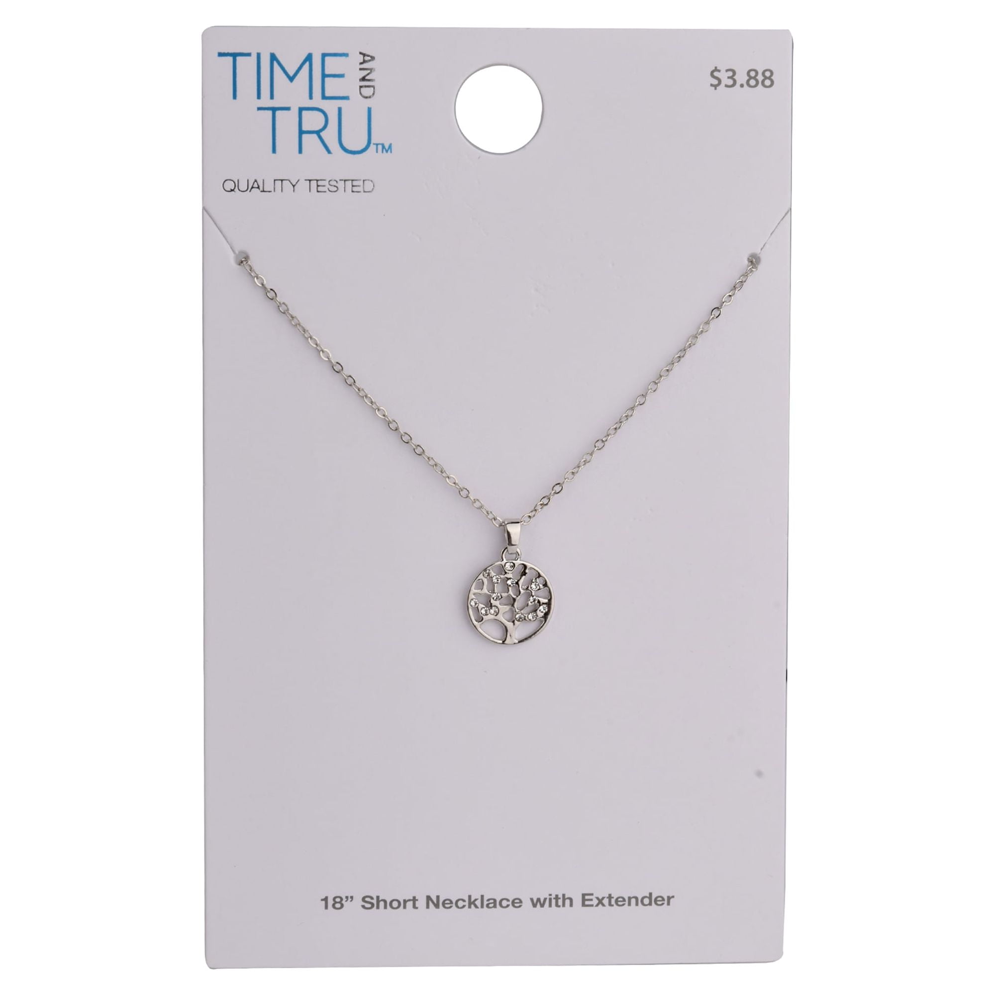 Time And Tru Women's Silver Tone Tree of Life Crystal Stone Delicate ...