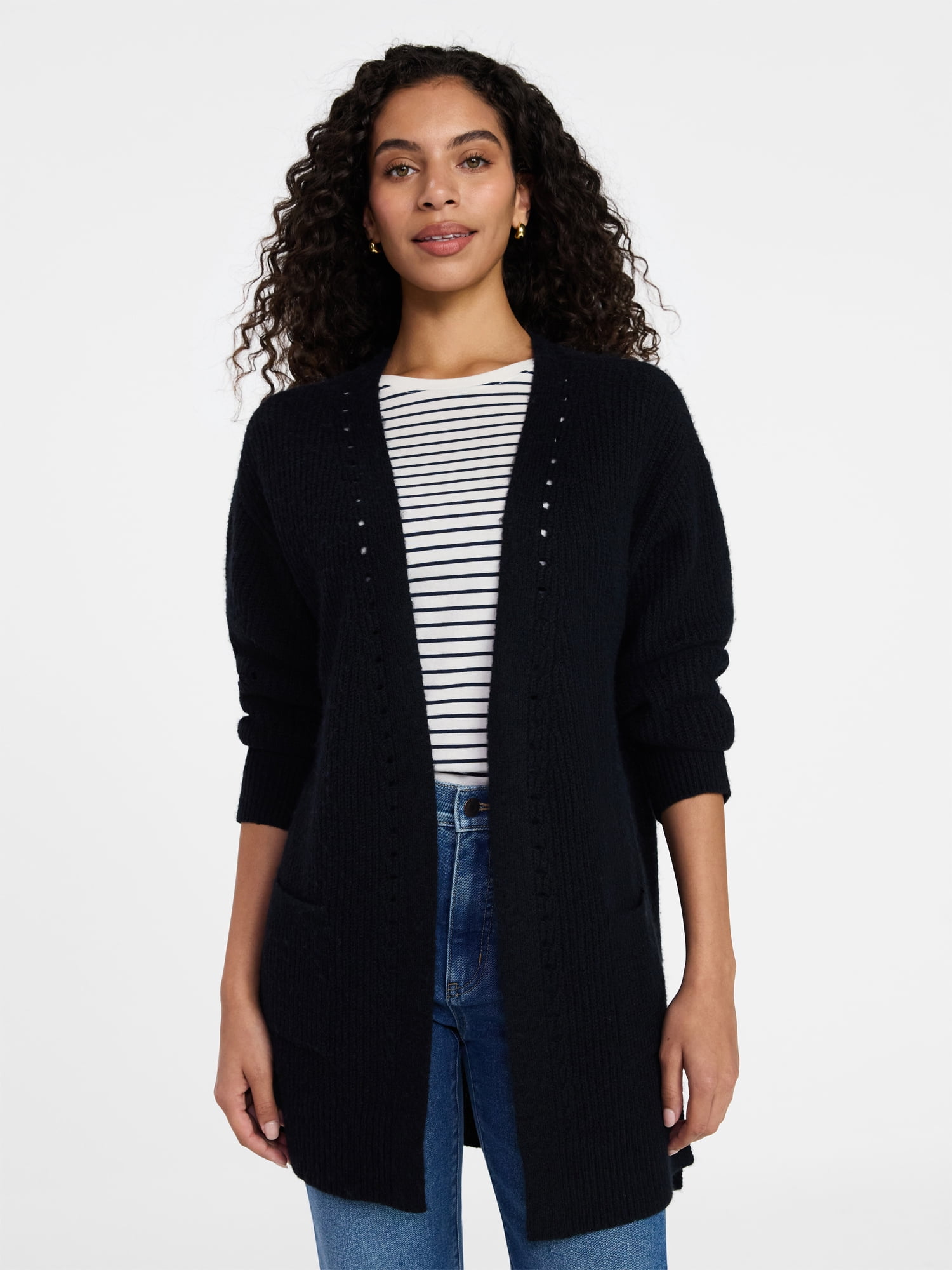Time and Tru Women's Open Front Cardigan Sweater with Long Sleeves ...