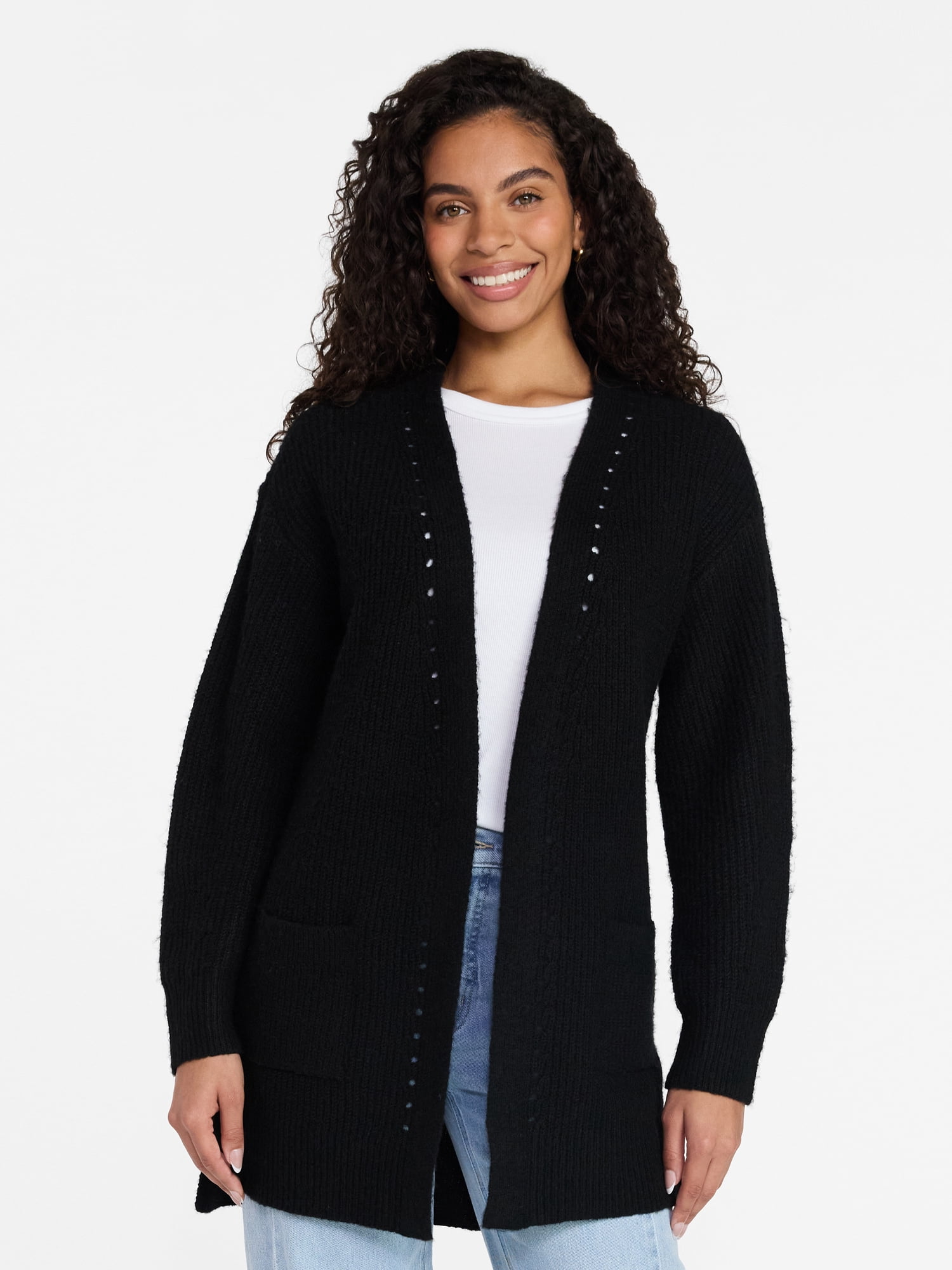 Time and Tru Women's Open Front Cardigan Sweater with Long Sleeves ...