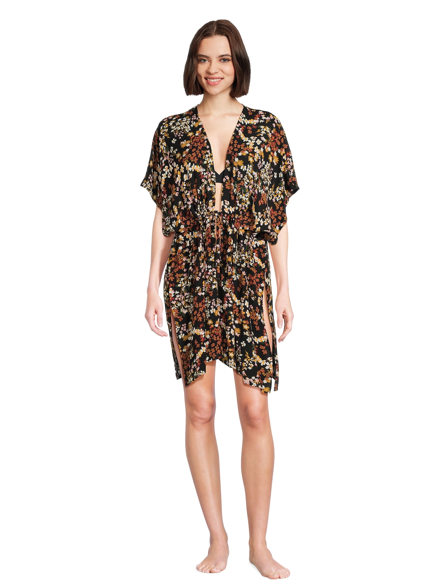 Time and Tru Women's and Women’s Plus Tie-Front Duster, Sizes, Black ...