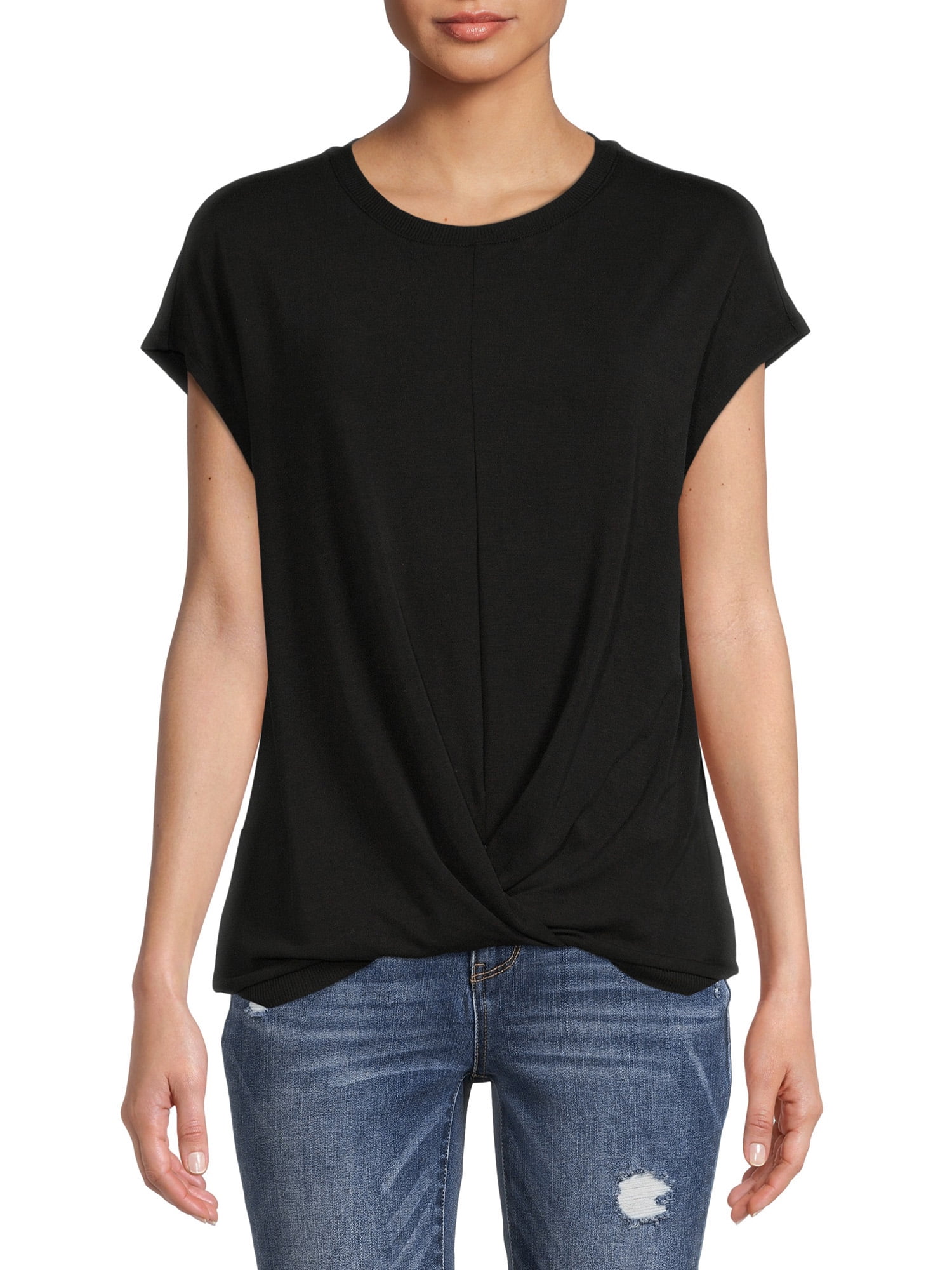 Time And Tru Women's Twist Front Top with Short Sleeves - Walmart.com