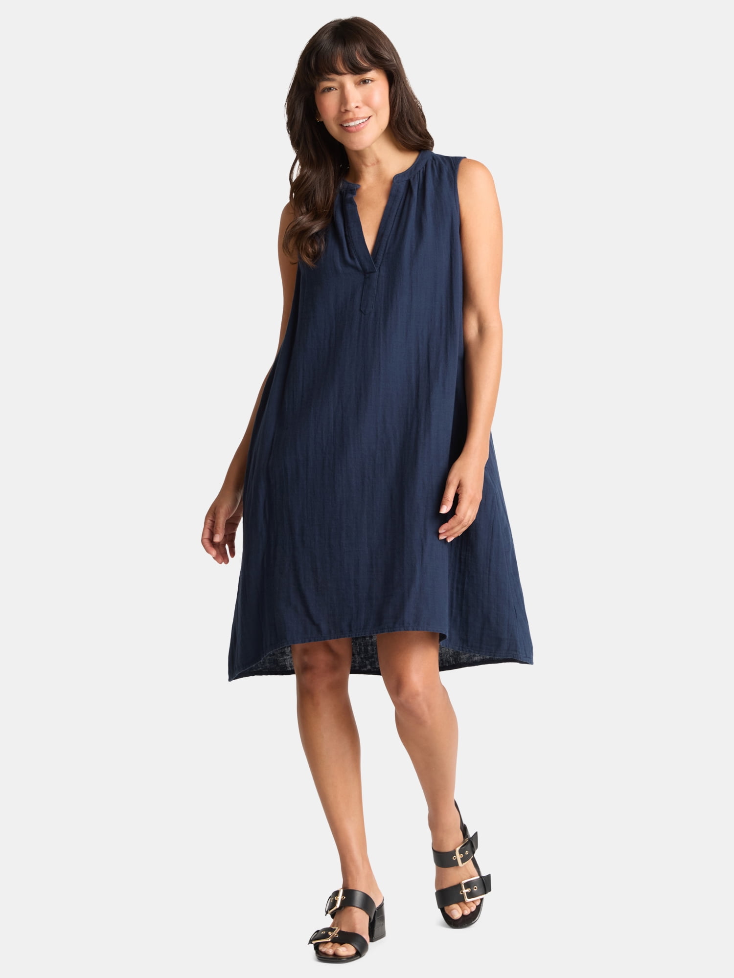 Time and Tru Women's Cotton Double Cloth Shift Dress, Sizes XS-XXXL ...