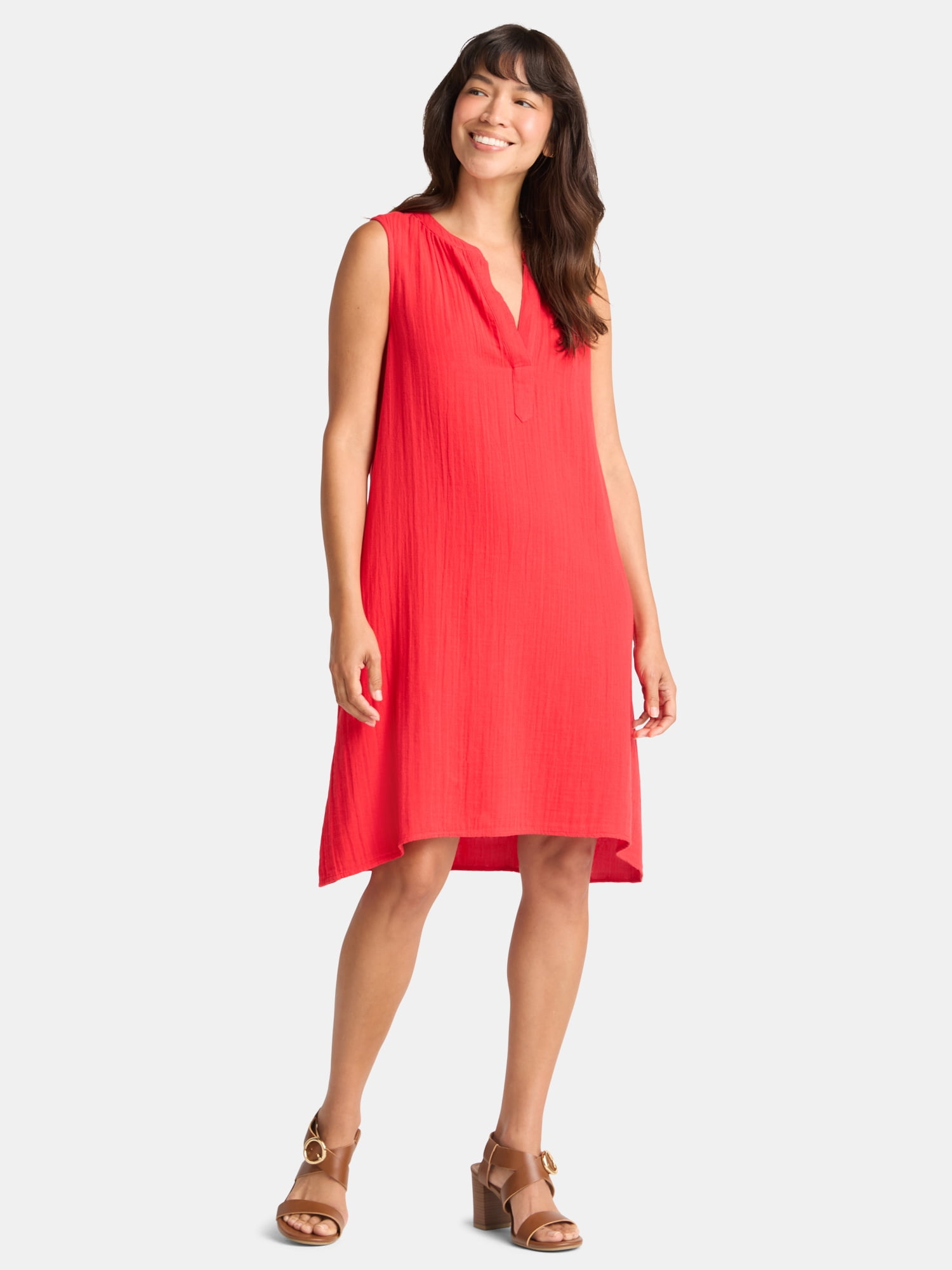 Time and Tru Women's Cotton Double Cloth Shift Dress, Sizes XS-XXXL ...