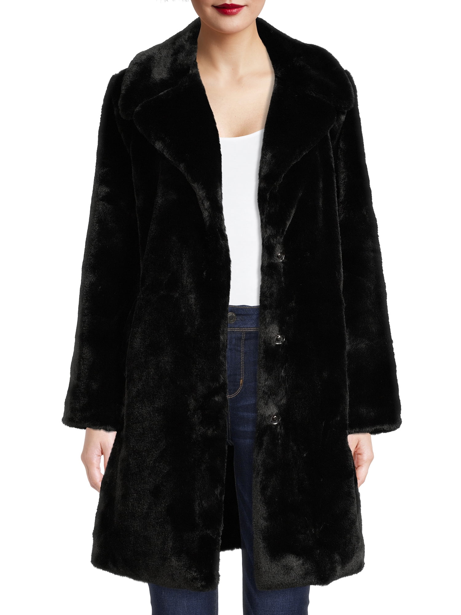 Time And Tru Women's and Plus Plush Faux Fur Jacket - Walmart.com