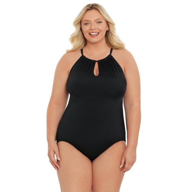 Time And Tru Womens And Womens Plus Size Solid Keyhole One Piece