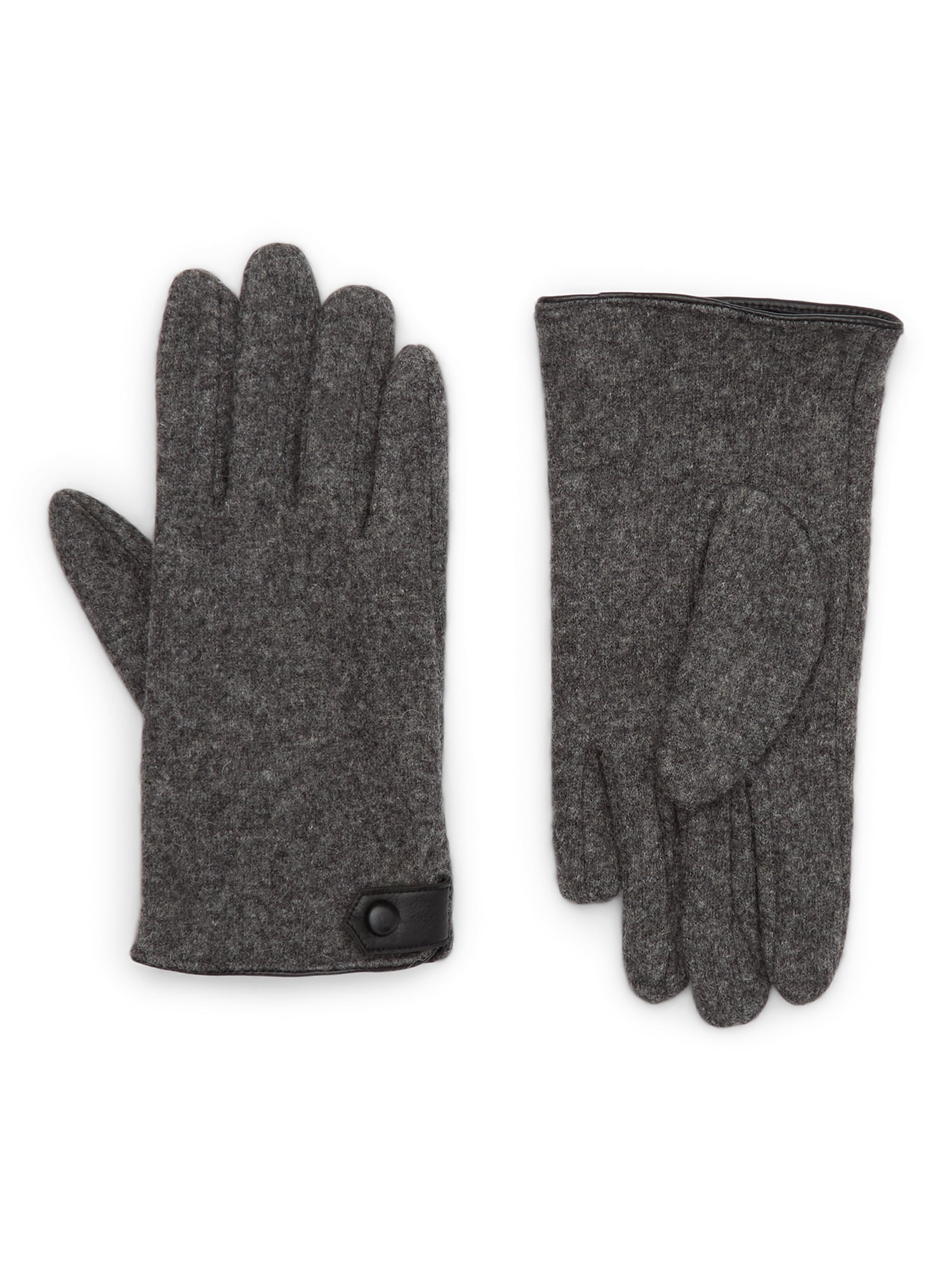 Time and Tru Women’s Wool Blend Gloves with Faux Leather Tabs, Sizes S ...