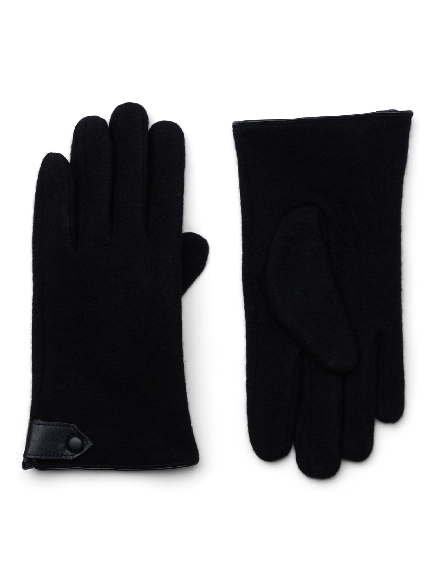 Time and Tru Women’s Wool Blend Gloves with Faux Leather Tabs, Sizes S ...