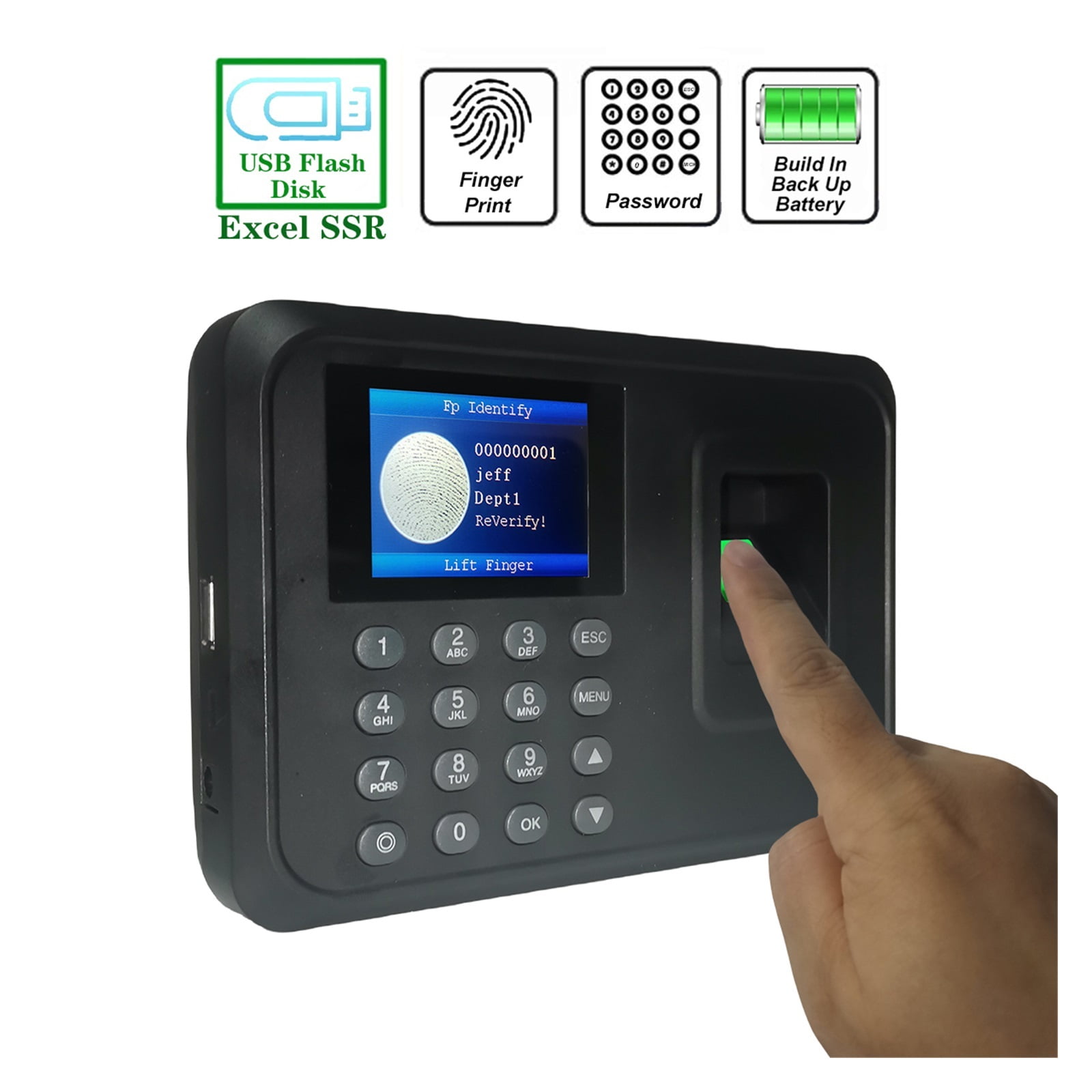Time Card Machine, Back Up Battery SSR Biometric Fingerprint Time Clock ...