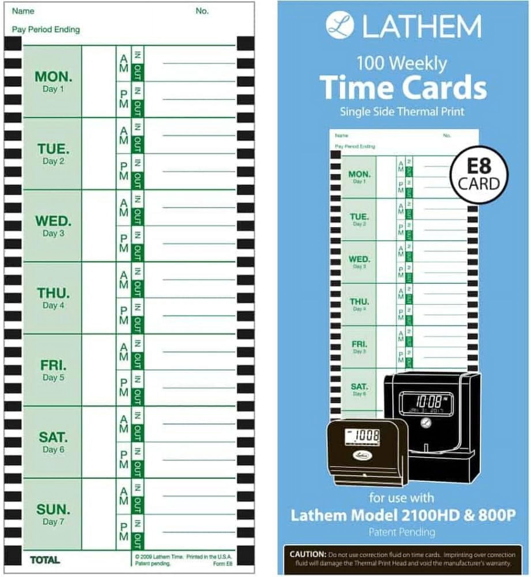 Time Card for Model 800P, 4 x 9, Weekly, 1-Sided, 100/Pack - Walmart.com