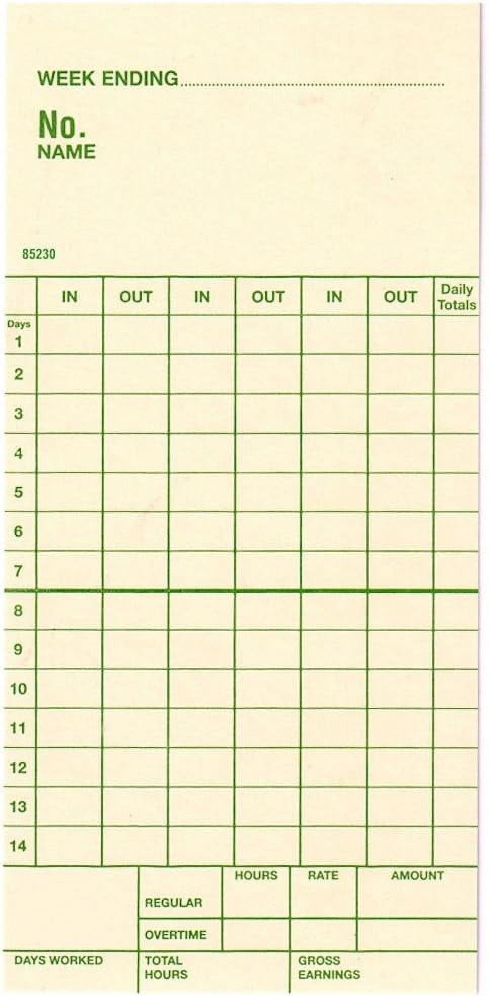 Time Card for Simplex Centennial, Replaces Simplex Form 1950-9143 (1000 ...