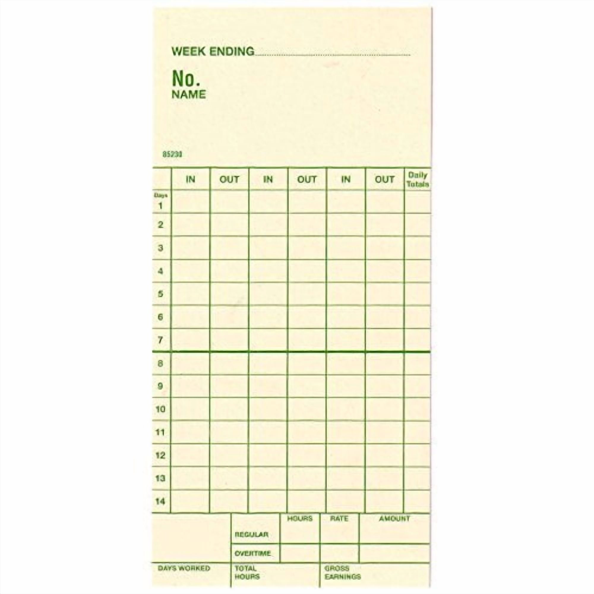 Time Card for Simplex Centennial, Replaces Simplex Form 1950-9143 (1000 ...