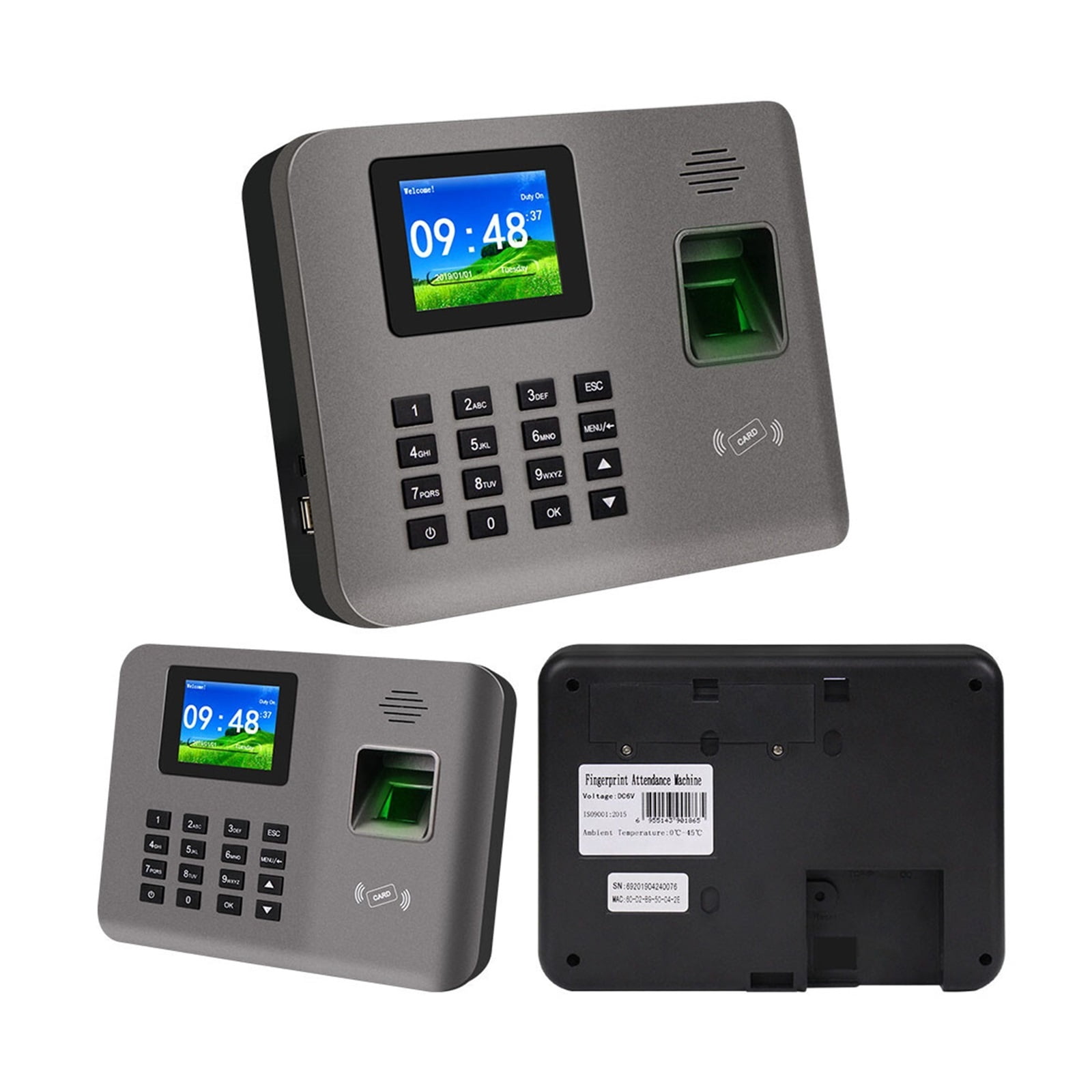 Time Clock, 2.4inch Biometric Fingerprint Time Attendance Machine RFID Card TCP/IP/USB Employee ...
