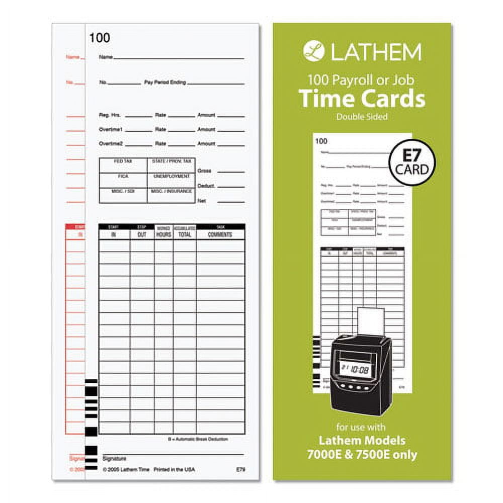 Time Clock Cards For Lathem Time 7000e/7500e, Two Sides, 3.38 X 8.78 ...