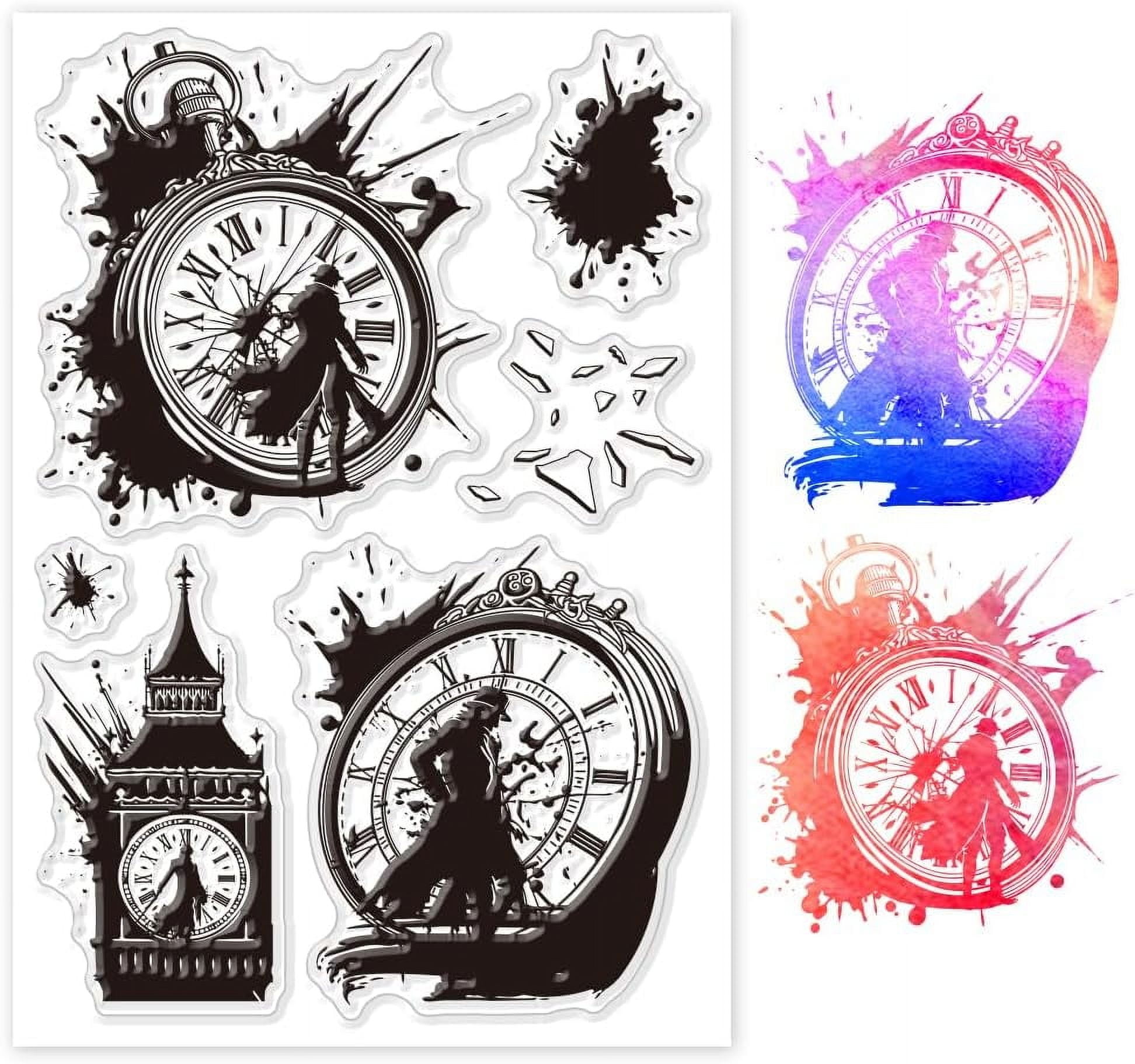 Time Clock Clear Stamp Man Silhouettes Clear Rubber Stamps Clock Tower ...