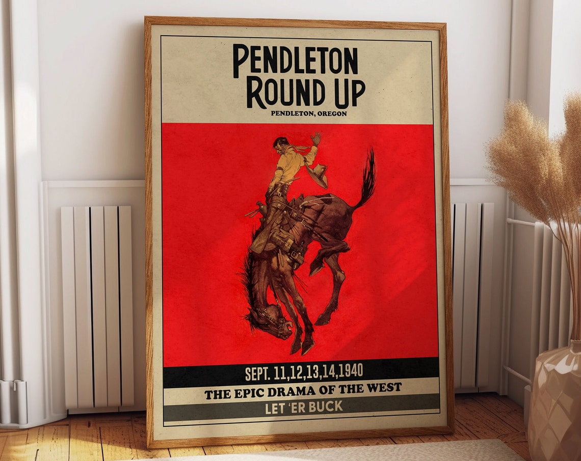 Pendleton Round Up Rodeo Poster Cowgirl Prints Ranch Decor Red Posters ...