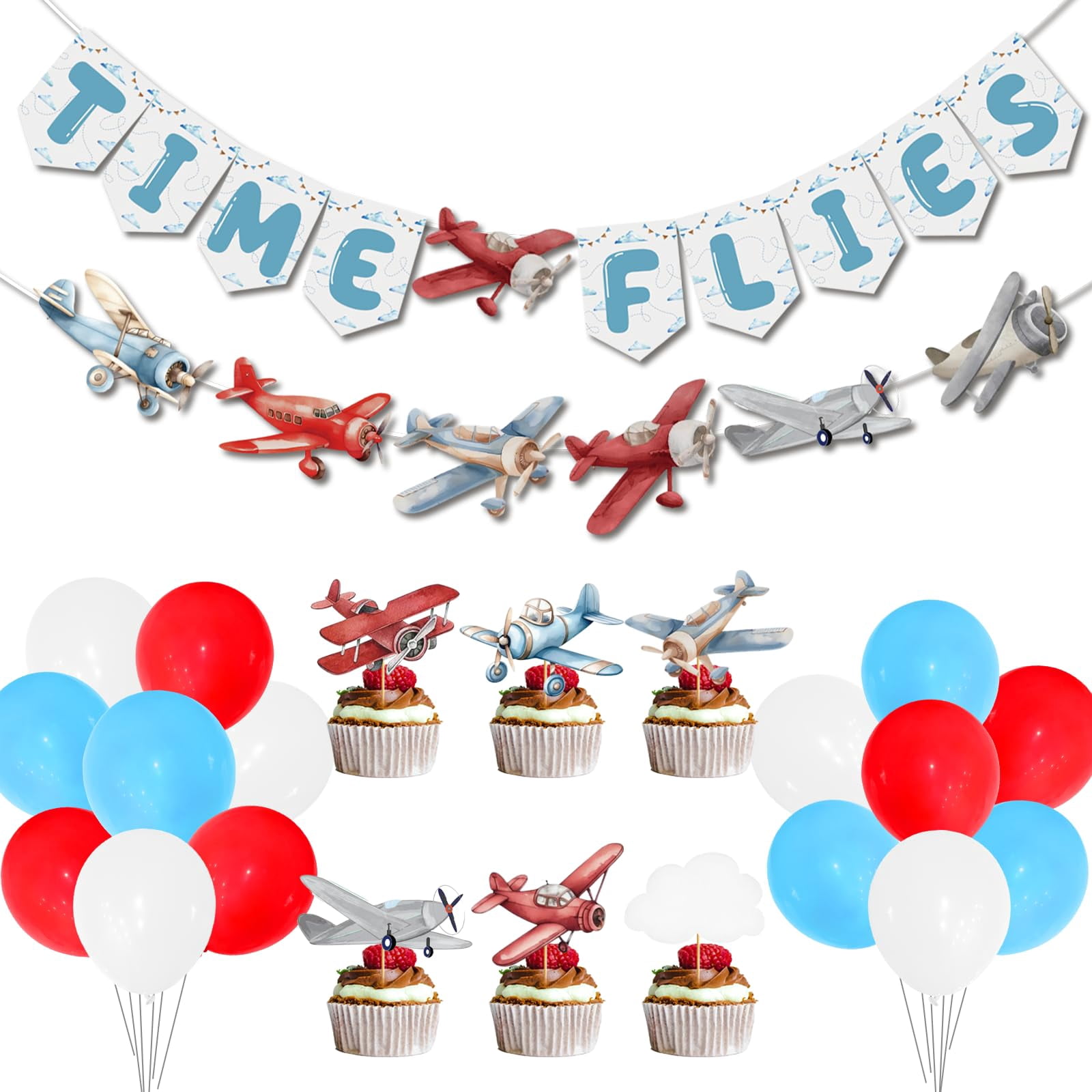 Time Flies 1stUMRT Birthday Decorations Airplane Party Decorations with ...
