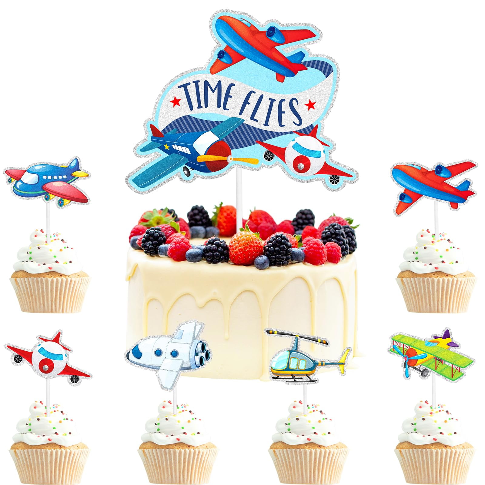 Time Flies Airplane Cake Toppers 7-PCS Set H2FSDThemed Birthday ...