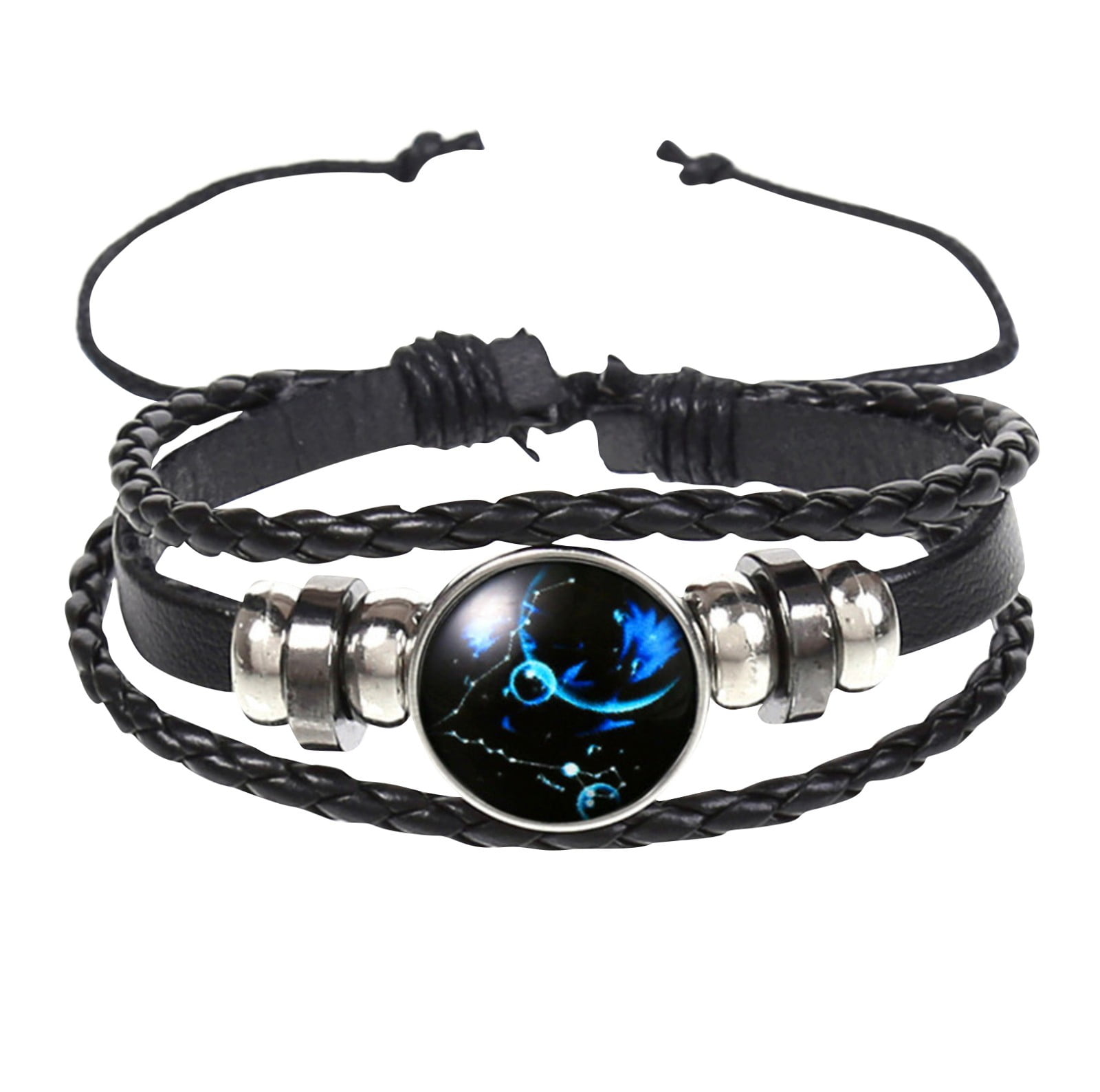 Time Gemstone Zodiac Bracelet Set Vintage Braided Leather Rope Jewelry ...