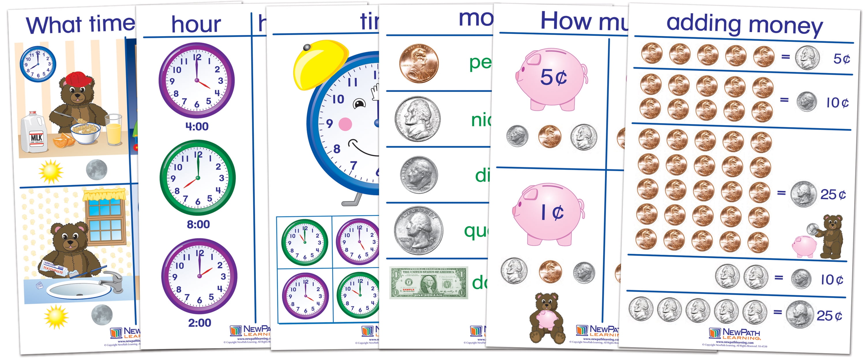 Time & Money Bulletin Board Chart Set - Set of 6 - ENGLISH - Walmart.com