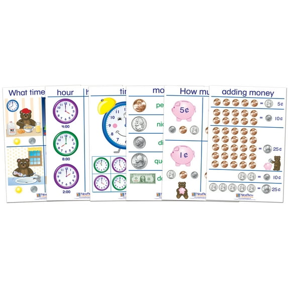 Time & Money Bulletin Board Chart Set - Set of 6 - ENGLISH - Walmart.com