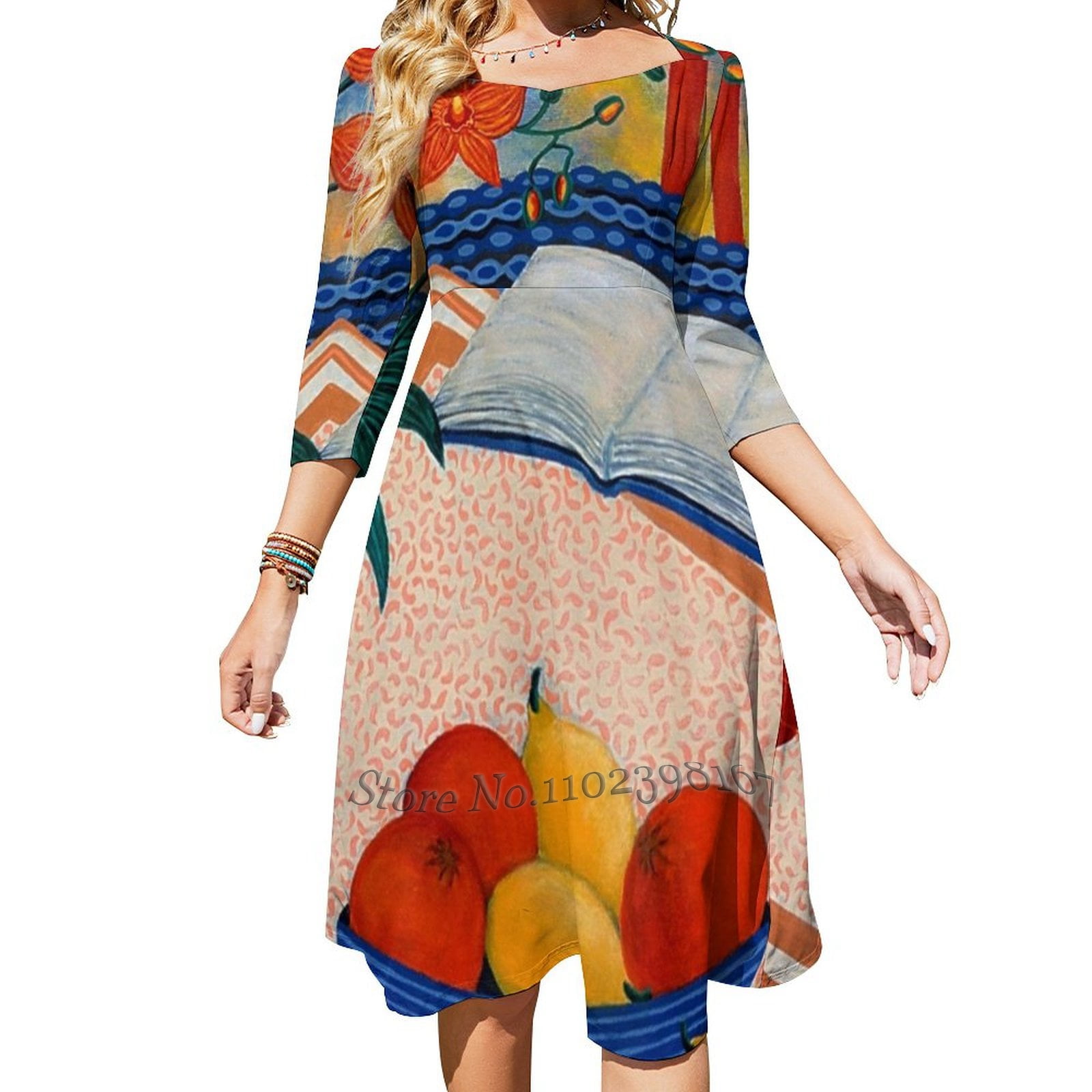 Time Out Square Neck Dress Cute Loose Print Dresses Elegant Beach Party ...