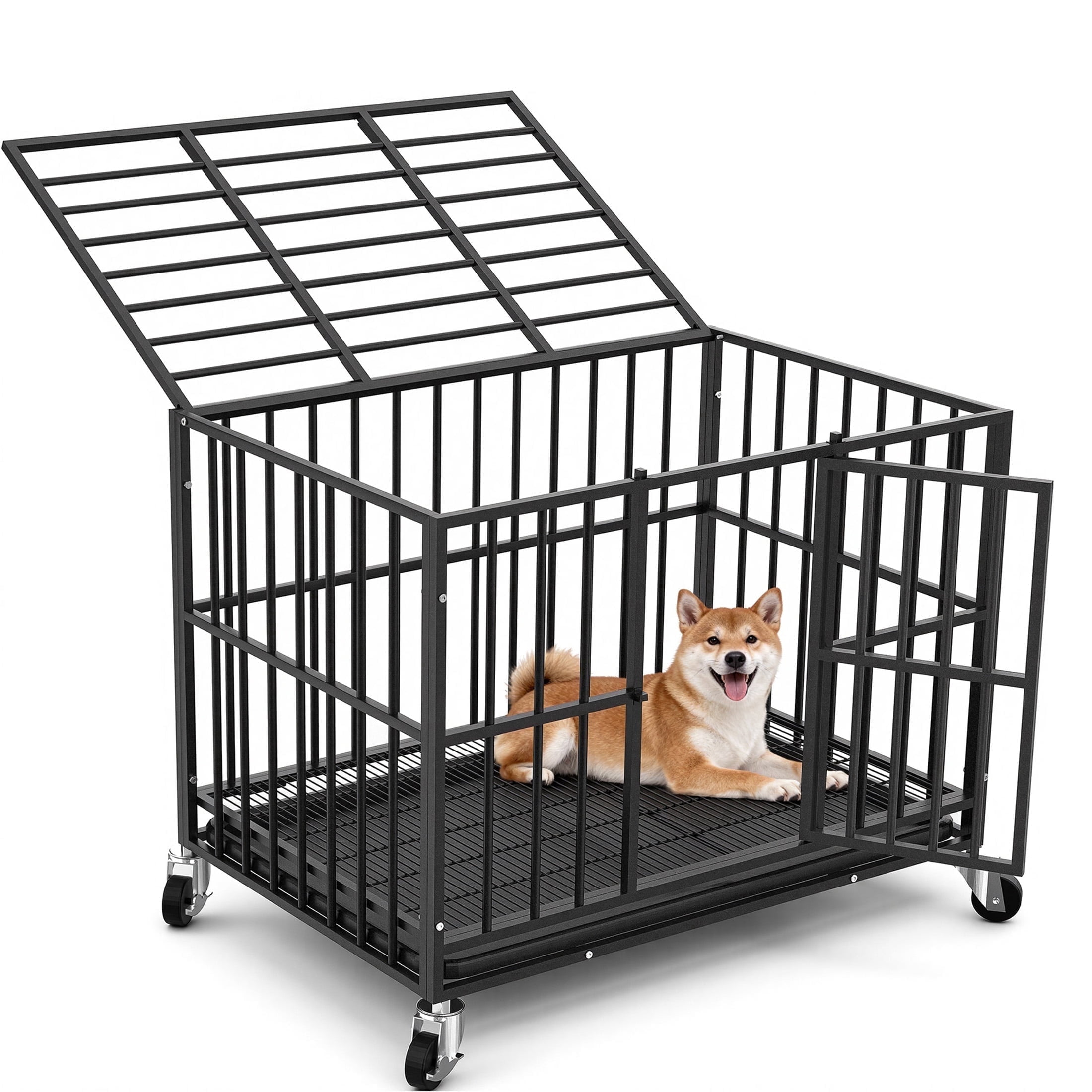 Time Ray, Heavy Duty Dog Crate, 38 inch, Black, Double Doors - Walmart.com