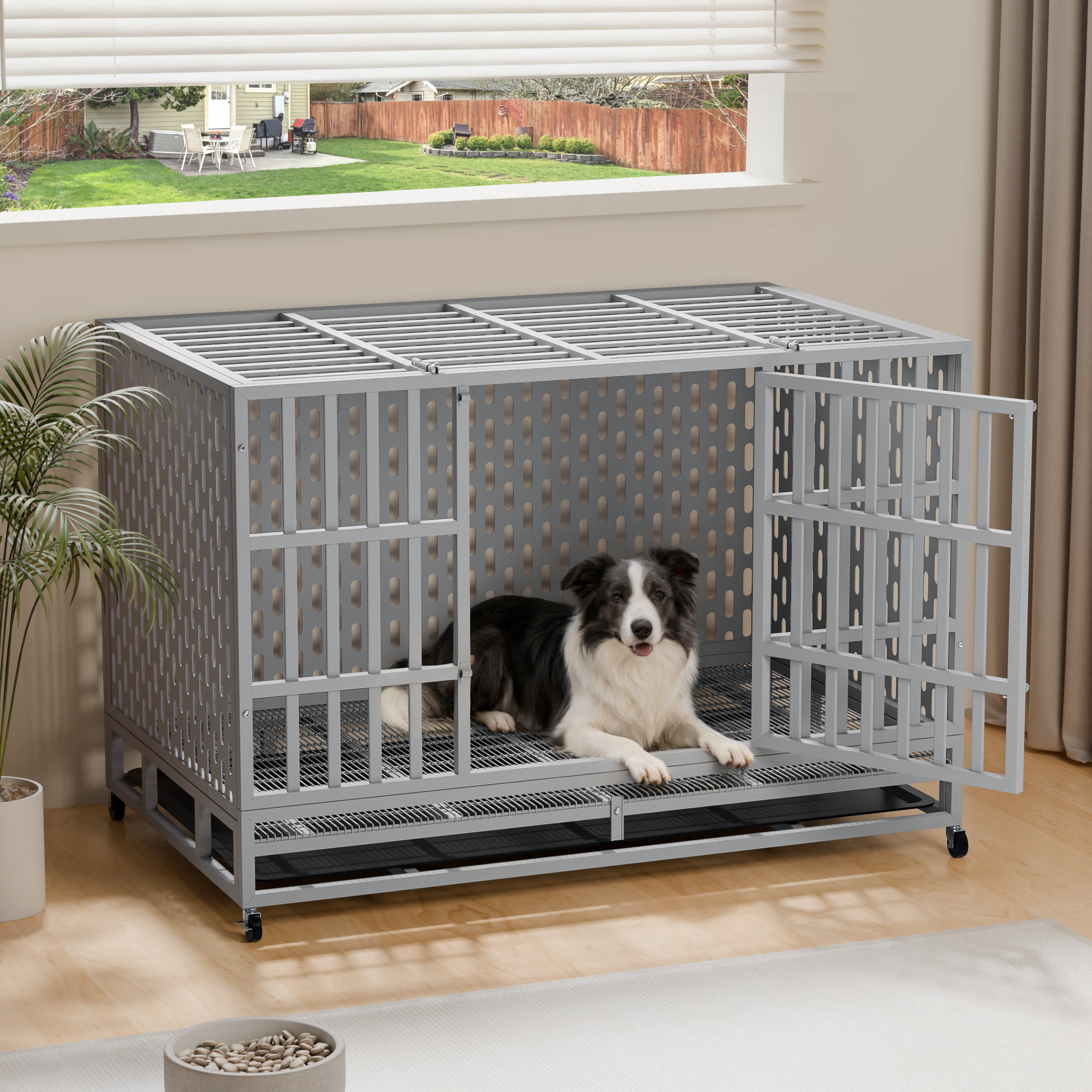 TIME RAY 48"Heavy Duty Dog Create,Indestructible High Anxiety Dog Crate ...