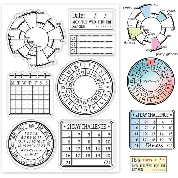 Time Record Clear Stamps Time Pie Chart Silicone Stamp Calendar Planner ...