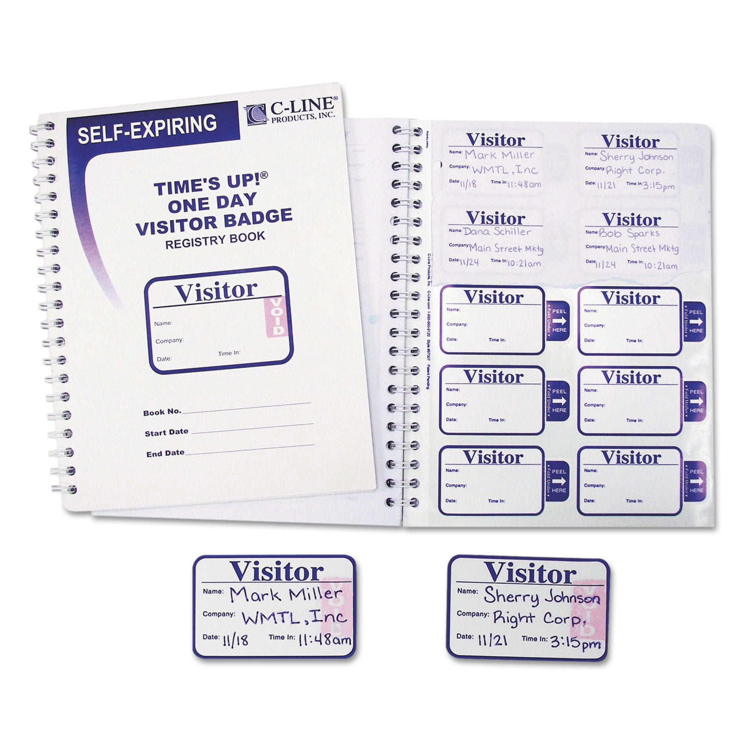Time'S Up Self-Expiring Visitor Badges With Registry Log, 3 X 2, White ...