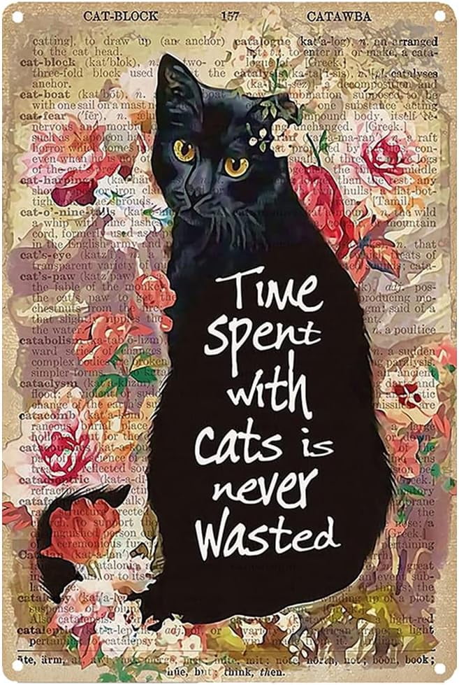Time Spent With Cats is Never Wasted Vintage Wall Decoration Tin Metal ...