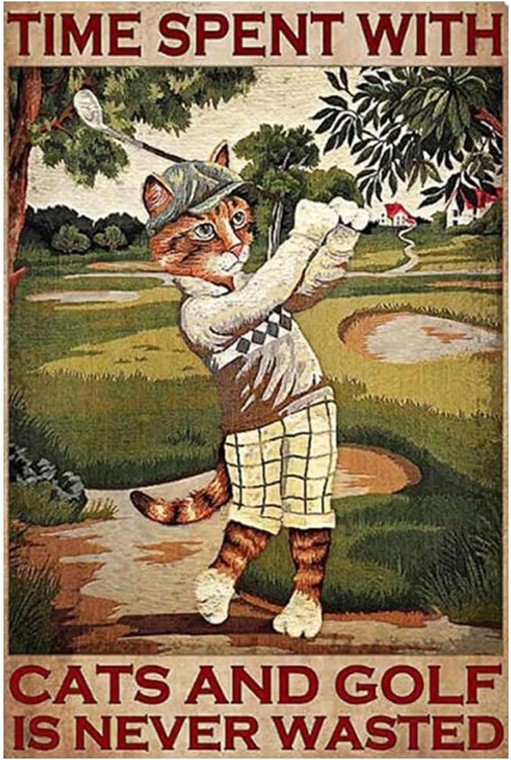 Time Spent with Cats and Golf Vintage Aluminium Sign Funny Tin Sign Bar ...