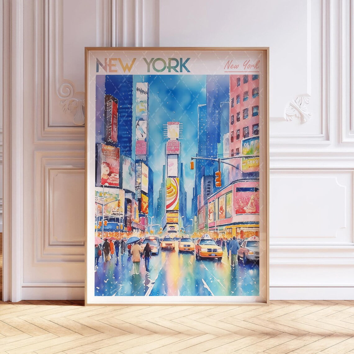 Time Square New York Usa Pastel Travel Poster, Stretched Size 8x12 ...