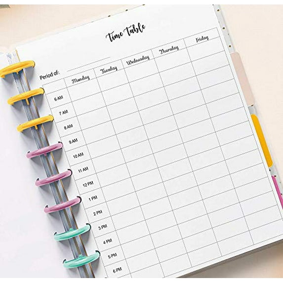 Time Table Plan Inserts Teacher Planner Refill for 9 Disc Happy ...