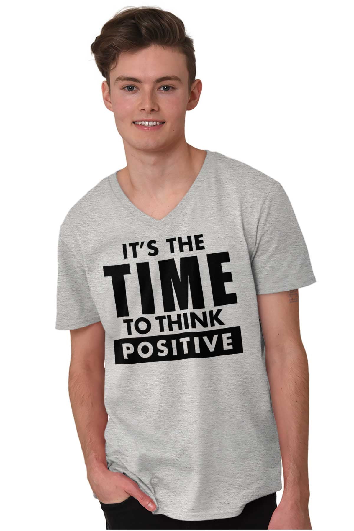 Time Think Cute Optimistic Gym V Neck T Shirts Men Women Brisco Brands