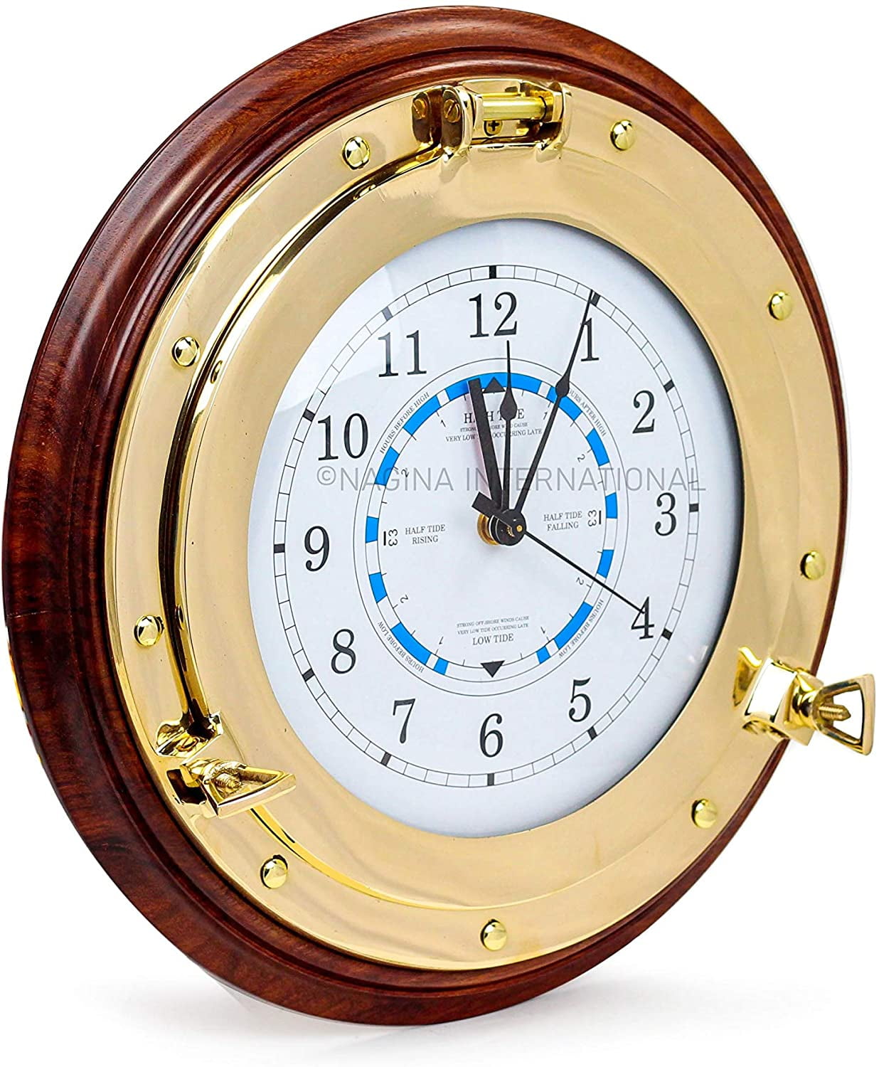 Time & Tide Clock Fitted On Solid Brass Polished Porthole - Mounted On ...