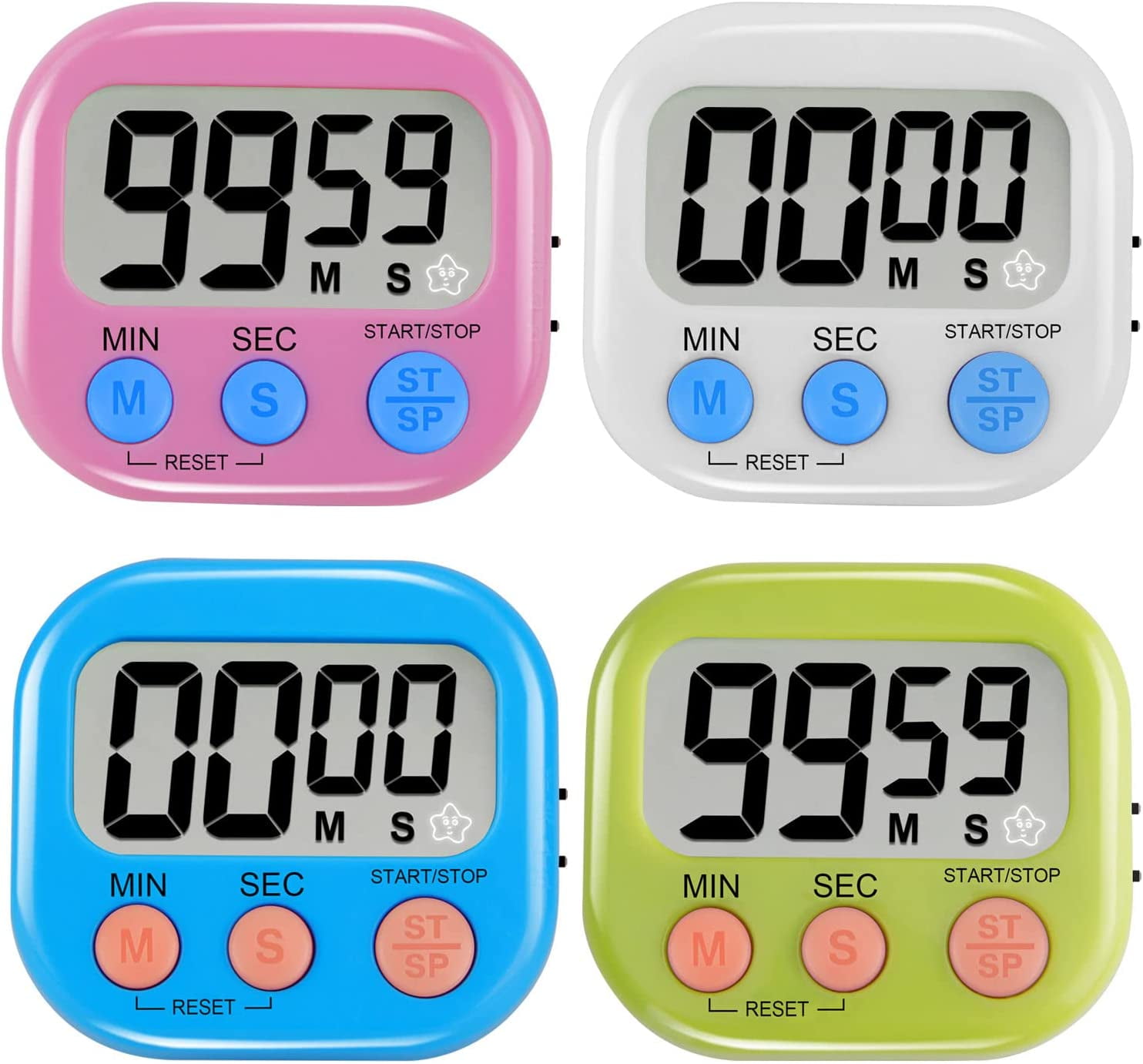 Time Timer Digital Timer (4-Pack) - Magnetic Timer with Cute Star Blink, with Mute Button ...