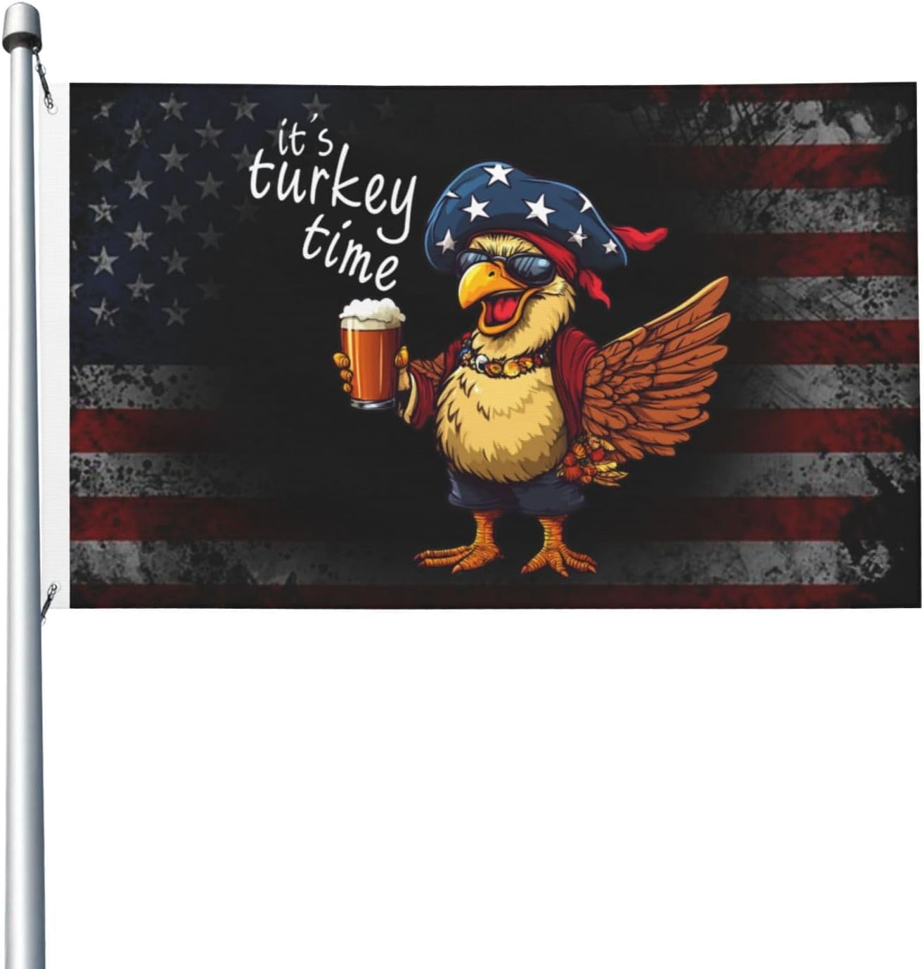 Time To Get Basted Funny Beer Thanksgiving Turkey 3x5 Double Sided Flag ...