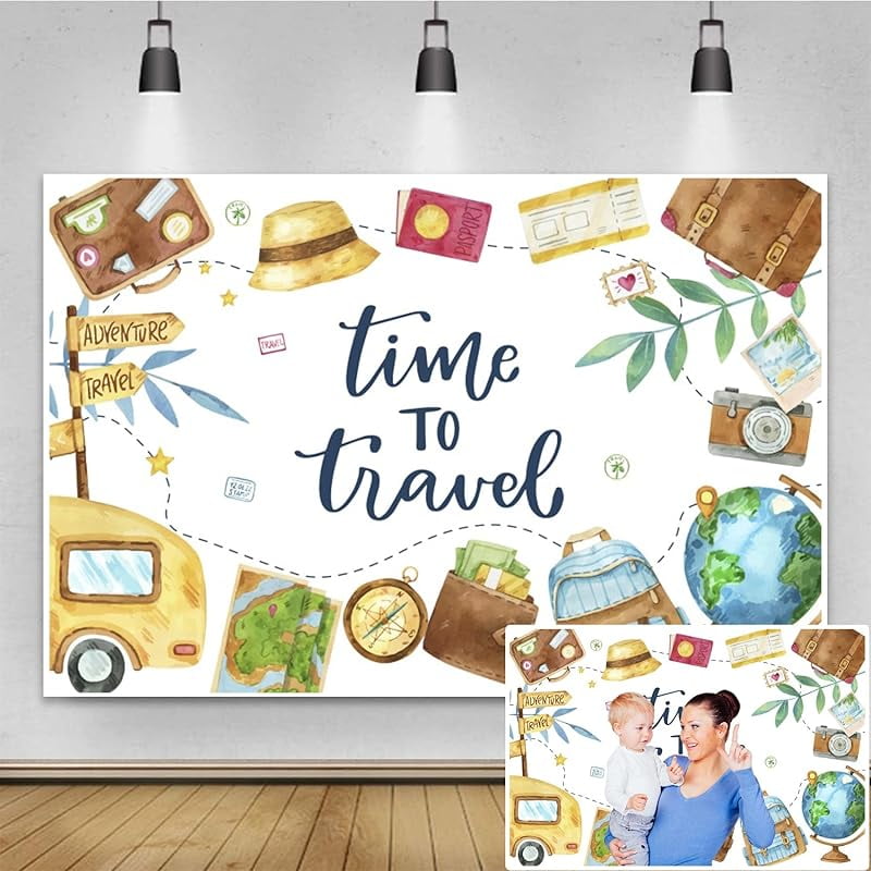 Time to Travel Backdrop for Newborn Baby Shower World Travel Theme ...