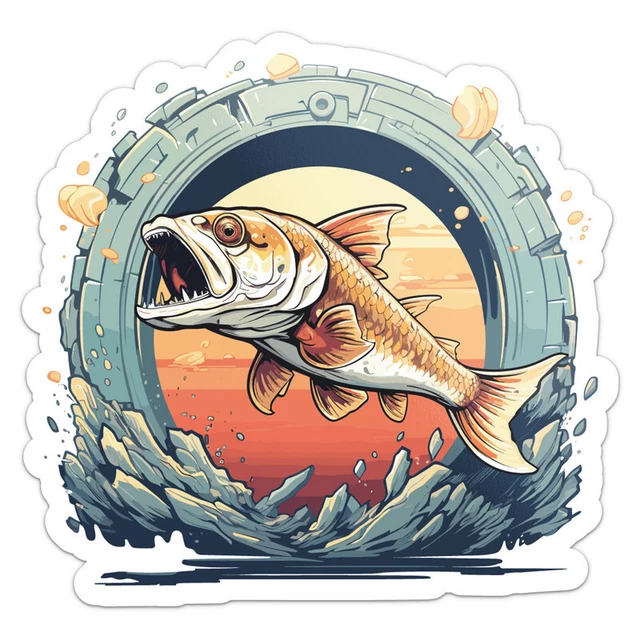 Time Traveler Bass Mullet Fish Fishing Sticker Phone Decal Water Bottle ...