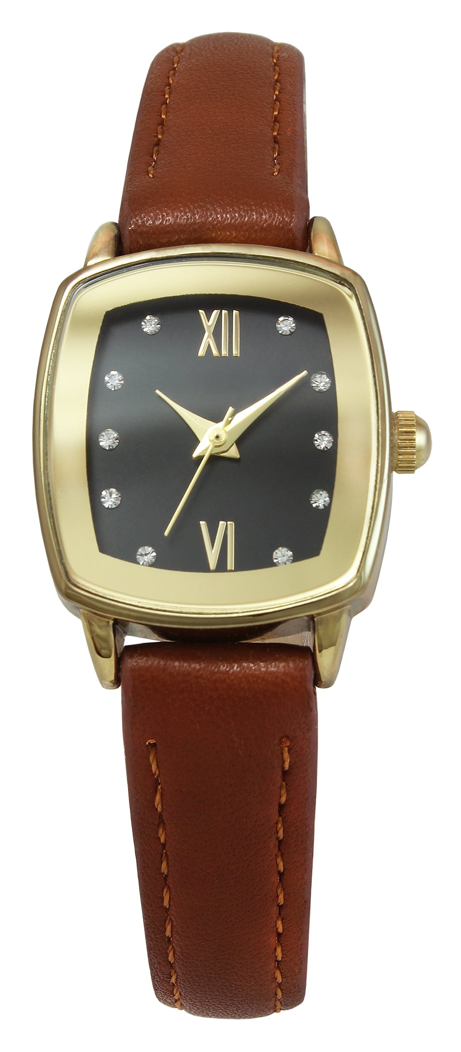 Time and Tru Ladies Gold Tone Cushion Shape Watch with Brown Strap and ...