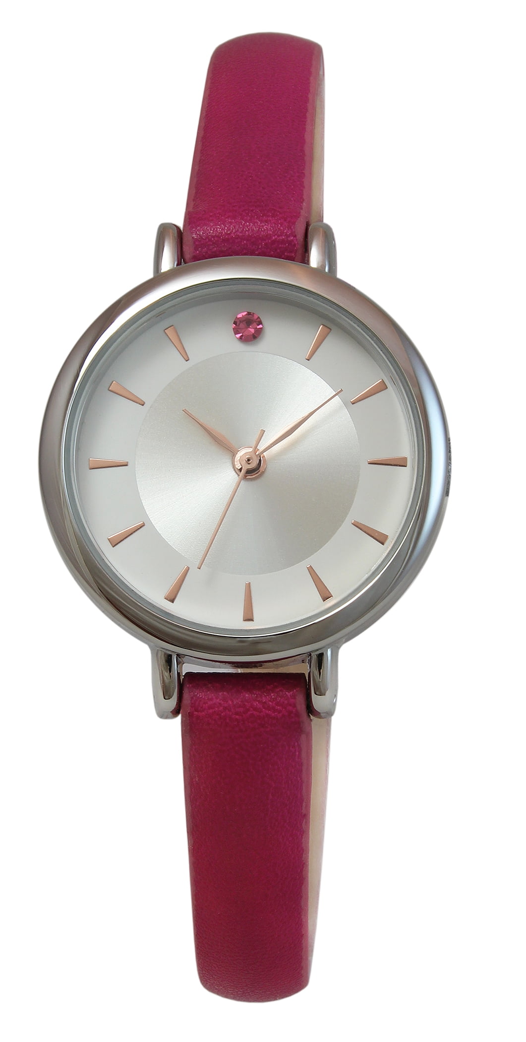 Time & Tru Ladies 28mm Silver Tone Watch - Pink Crystal - Walmart.com