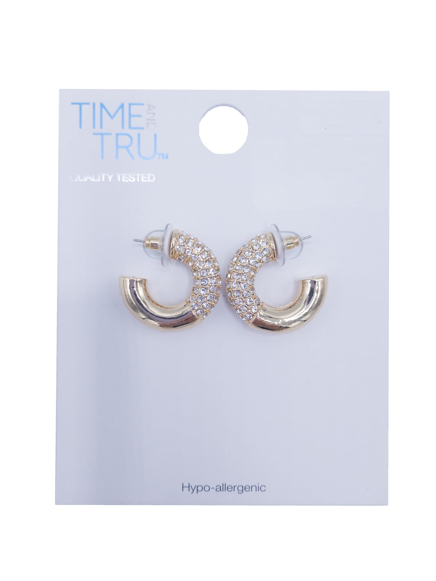 Time & Tru Ladies Rhinestone Hoop Earring, Gold Metal Earring, Hoop ...