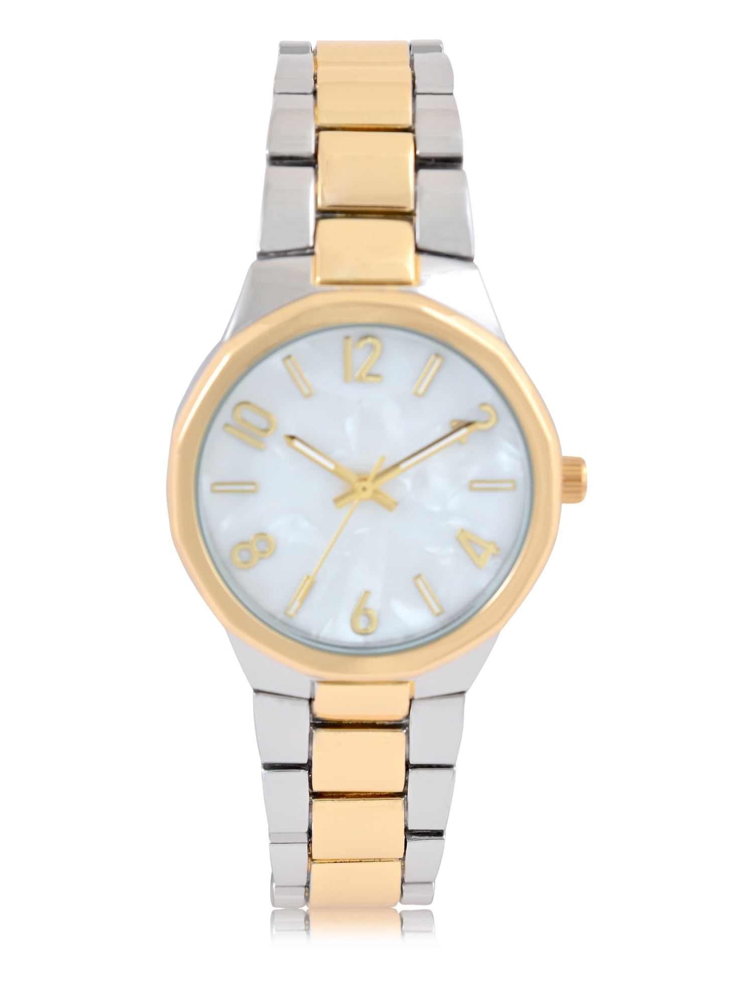 Time & Tru Ladies' Two-Tone Metal Bracelet Watch with Mother Of Peral ...