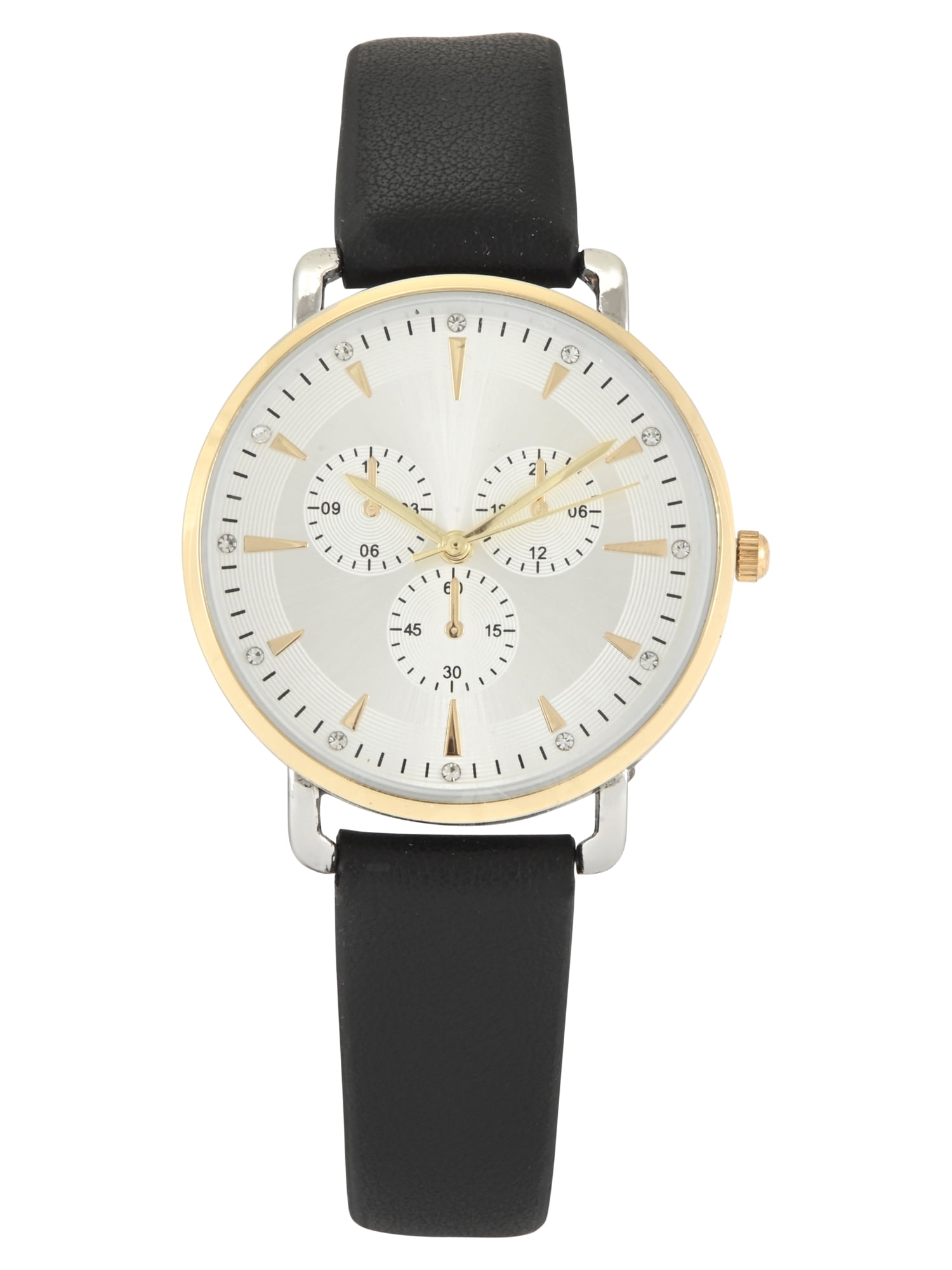 Time & Tru Ladies Two- Tone Round Case with Black PU Strapm Watch ...